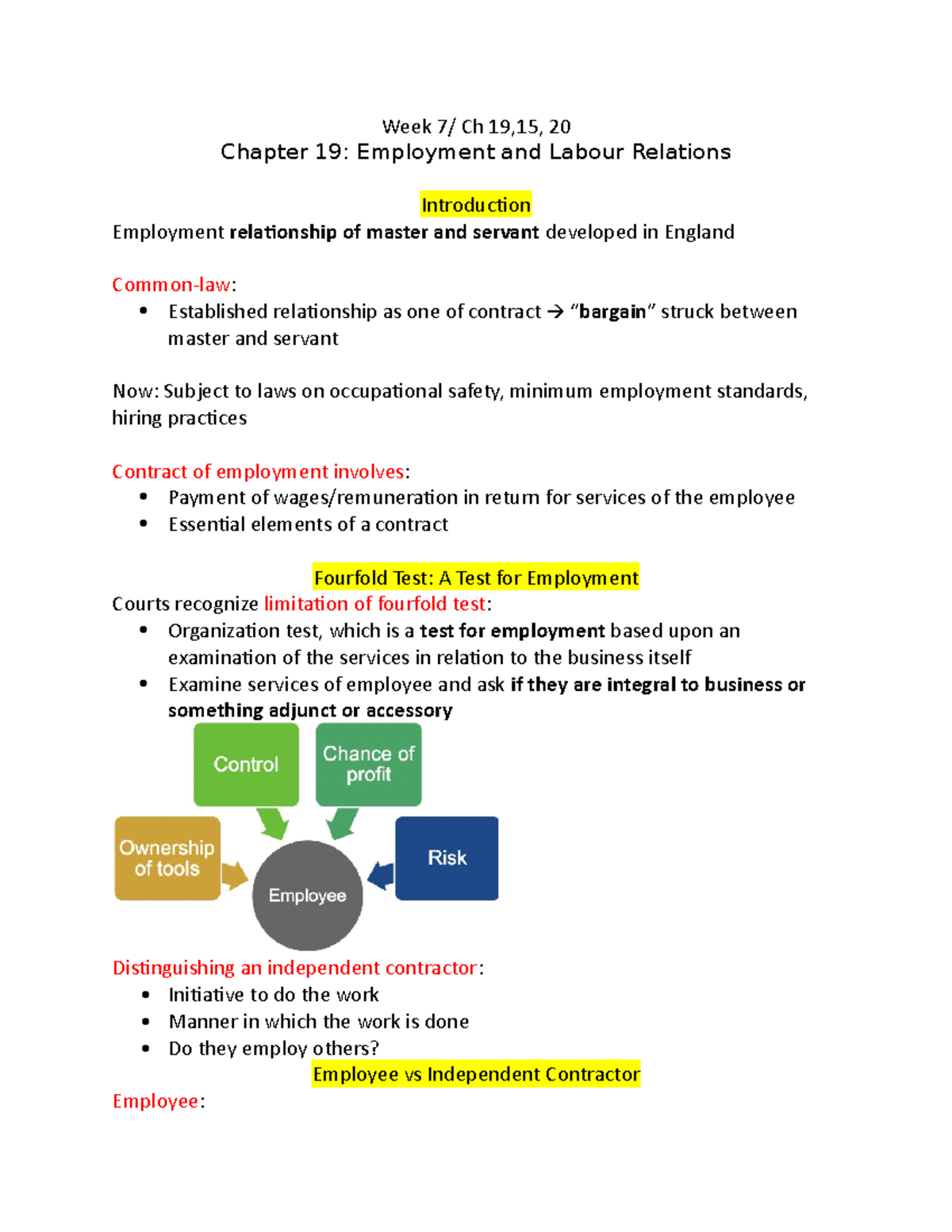 Week 7: Ch 19,15, 20 - Notes - Week 7/ Ch 19,15, 20 Chapter 19 ...