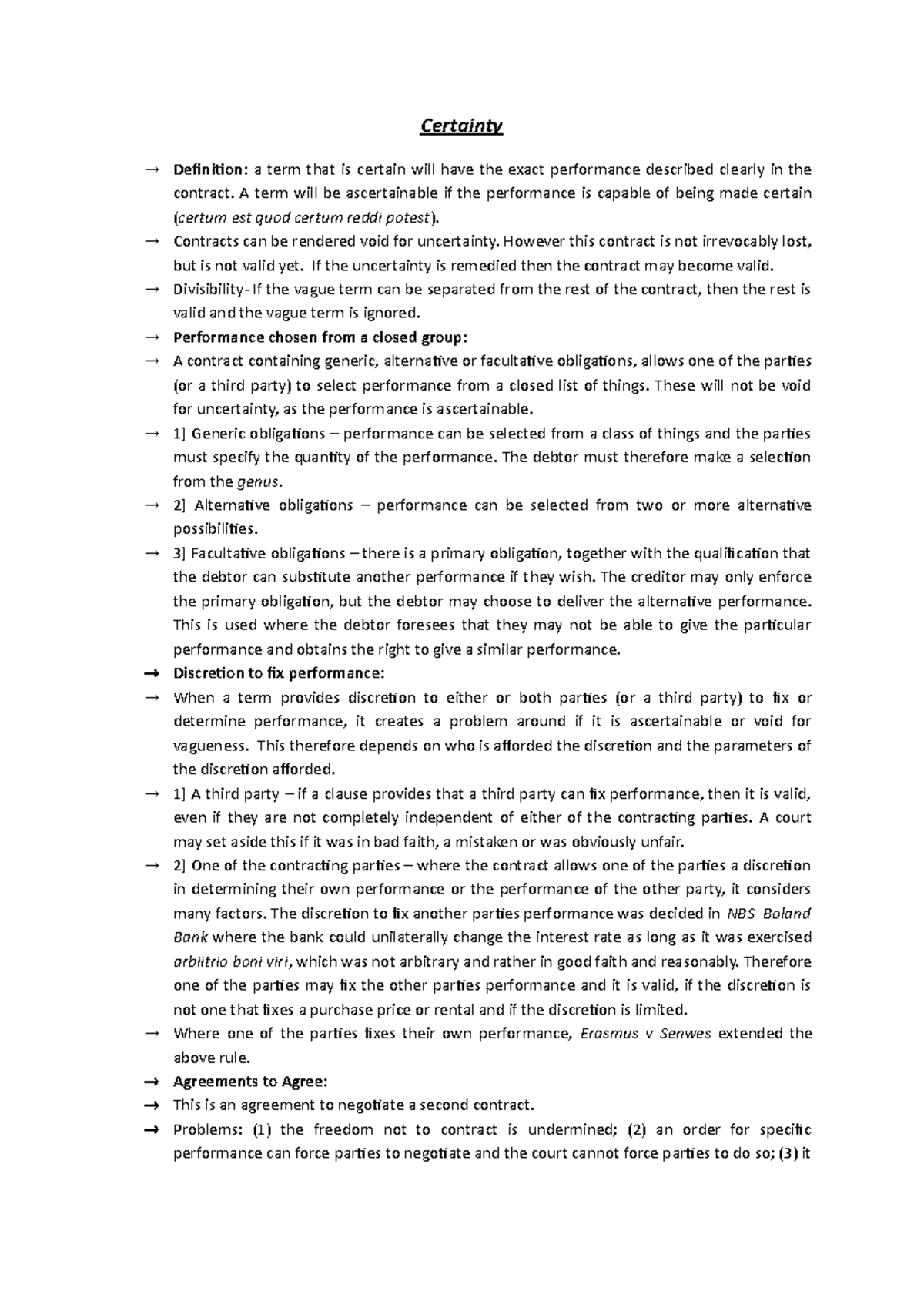 Certainty - Student’s guide to the law of contract - Certainty ...