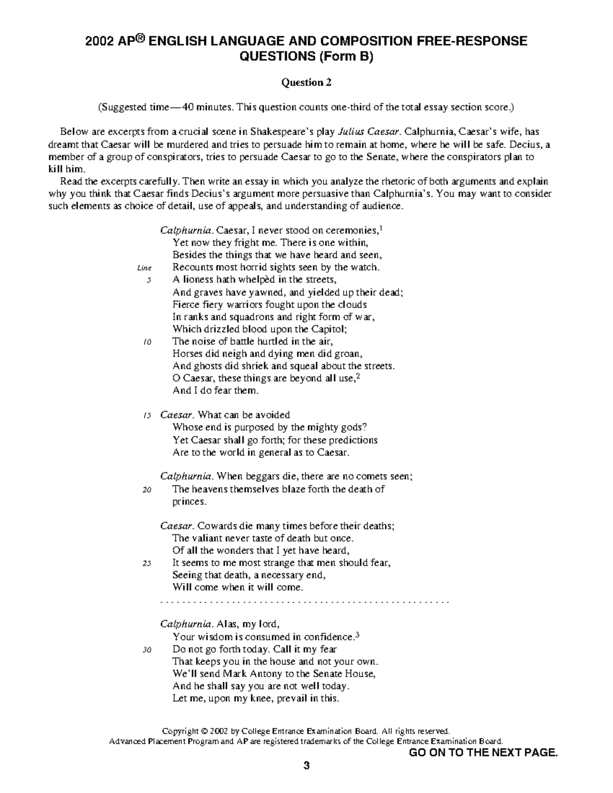 Julius Caesar Prompt - Practice rhetorical analysis - 2002 AP® ENGLISH ...