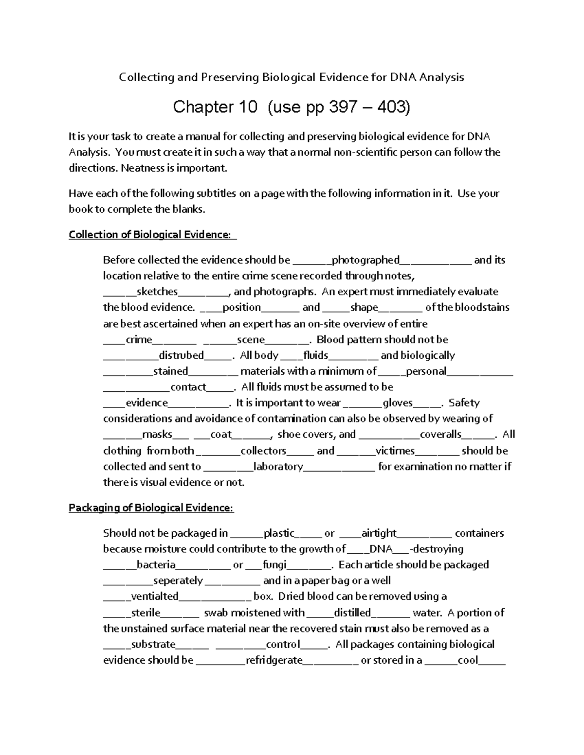 Collecting and Preserving Biological Evidence for DNA Analysis x - You ...