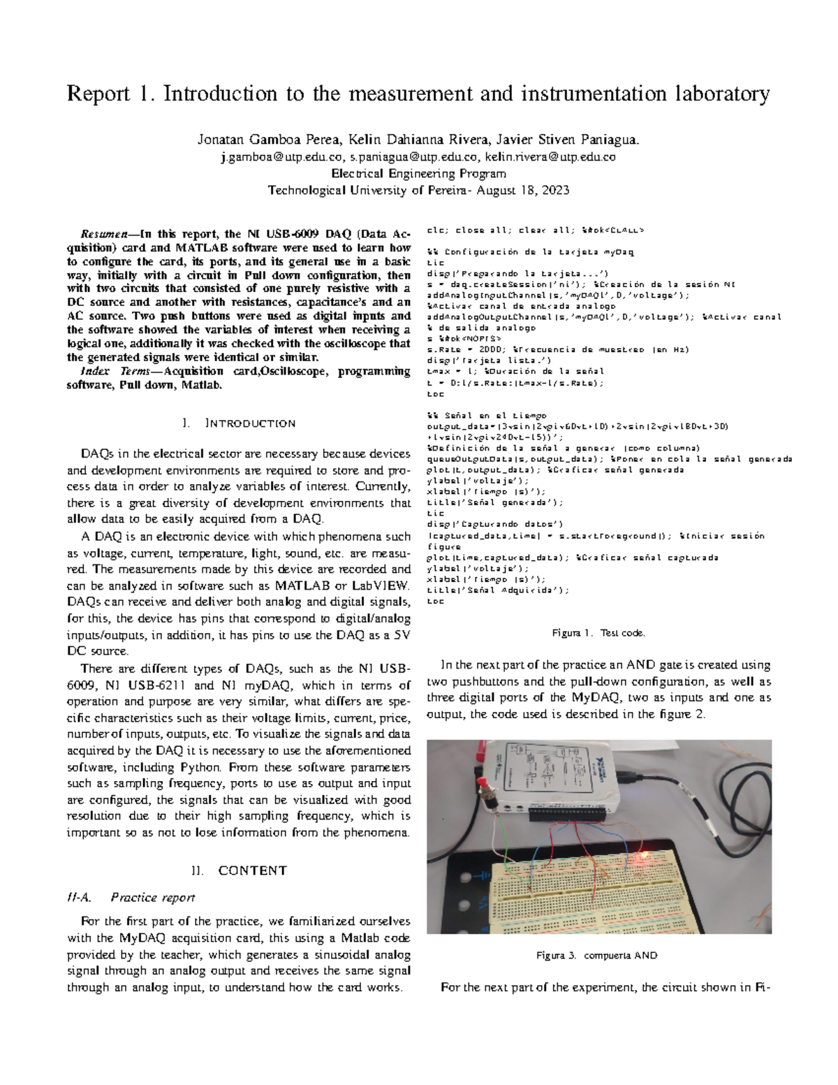 Informe lab medidas 01 2023 - Report 1. Introduction to the measurement and instrumentation ...