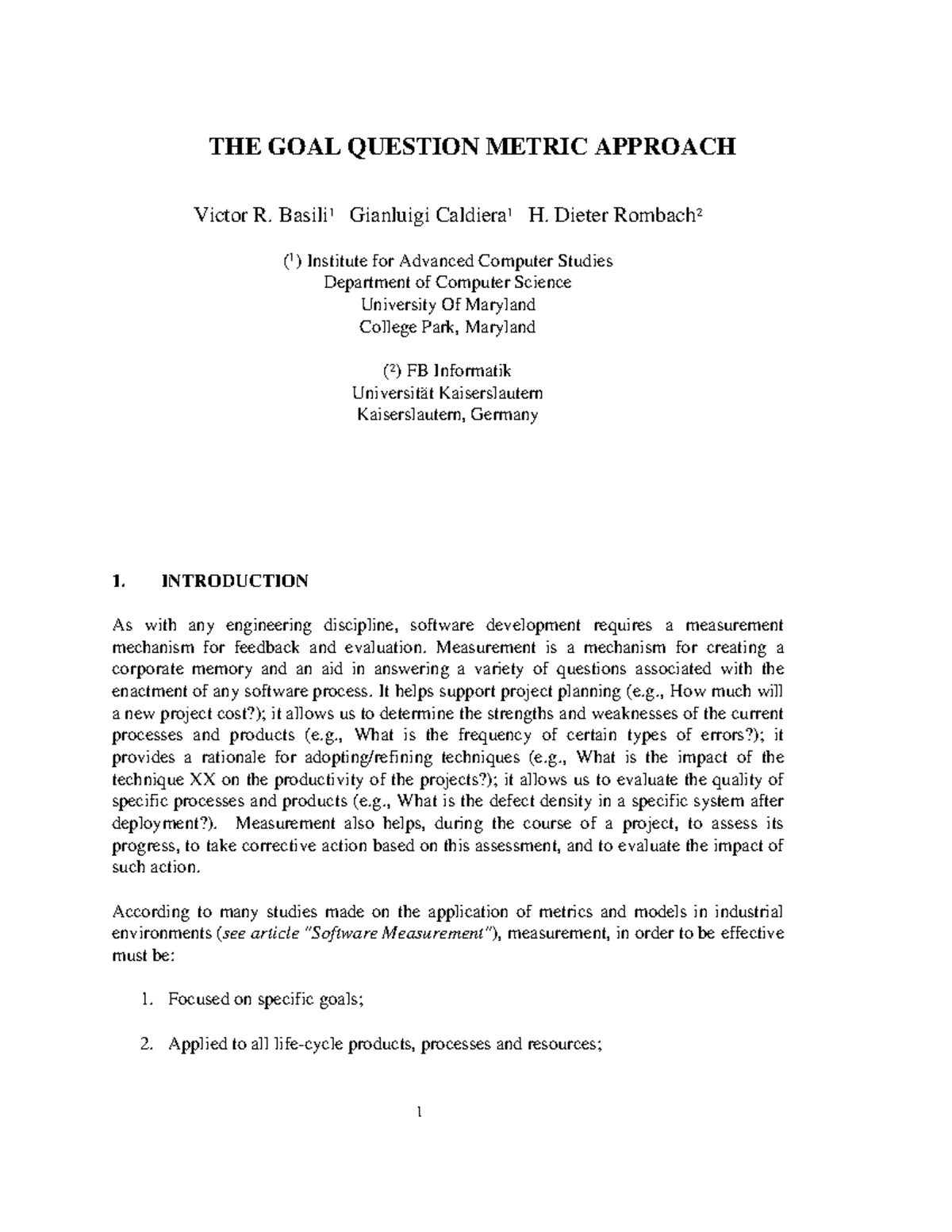 Gqm - Lectura - THE GOAL QUESTION METRIC APPROACH Victor R. Basili 1 ...