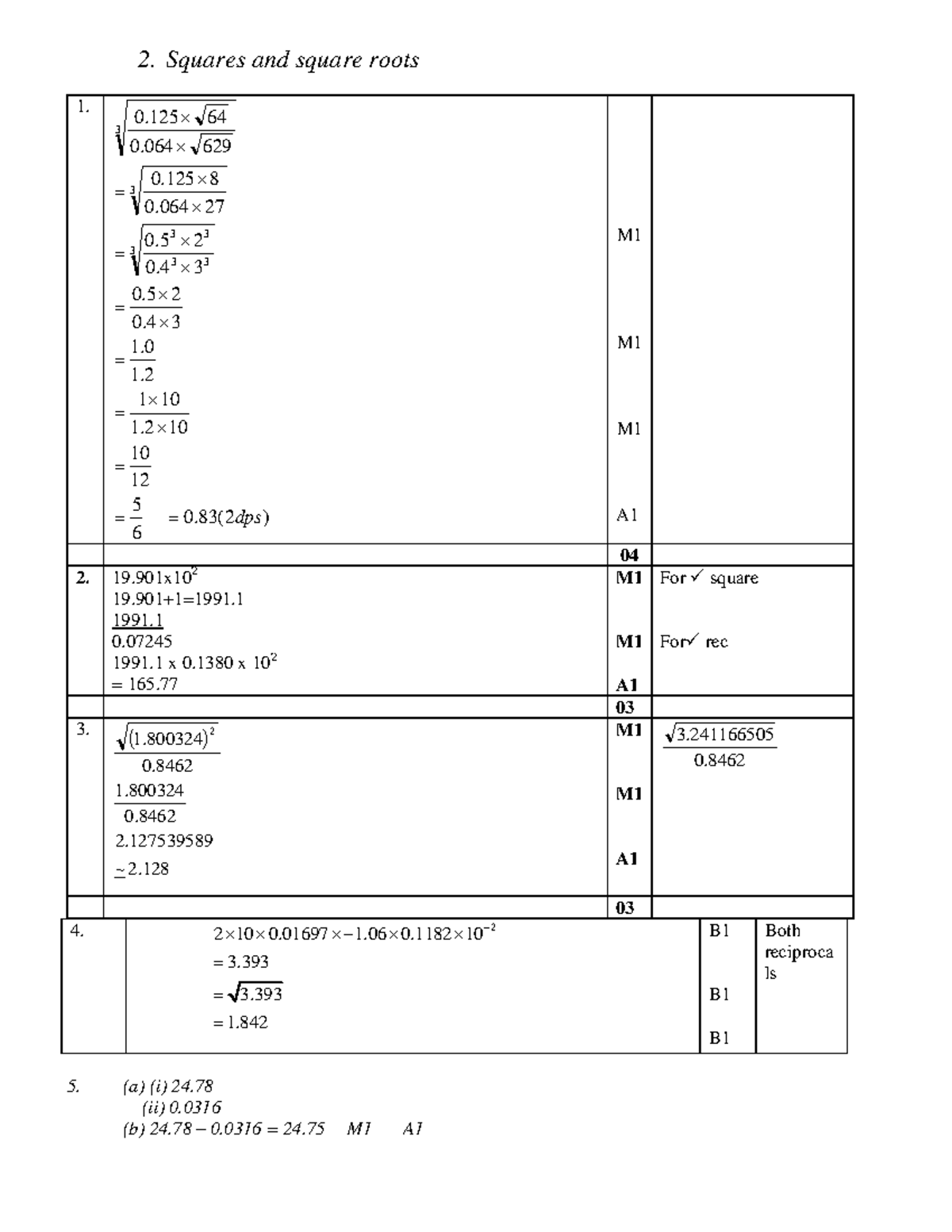 Squares AND Square Roots ANS - 2. Squares and square roots 0. 83 ( 2 ) 6 5 12 10 1. 2 10 1 10 1 ...