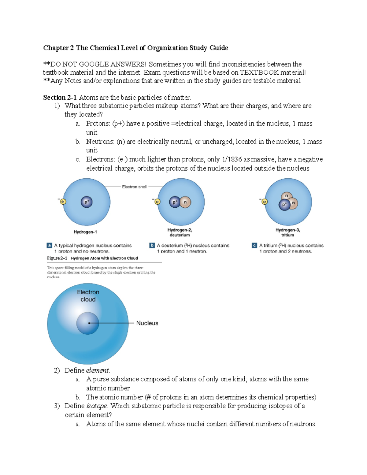 Chapter 2 The Chemical Level of Organization Study Guide - Exam ...