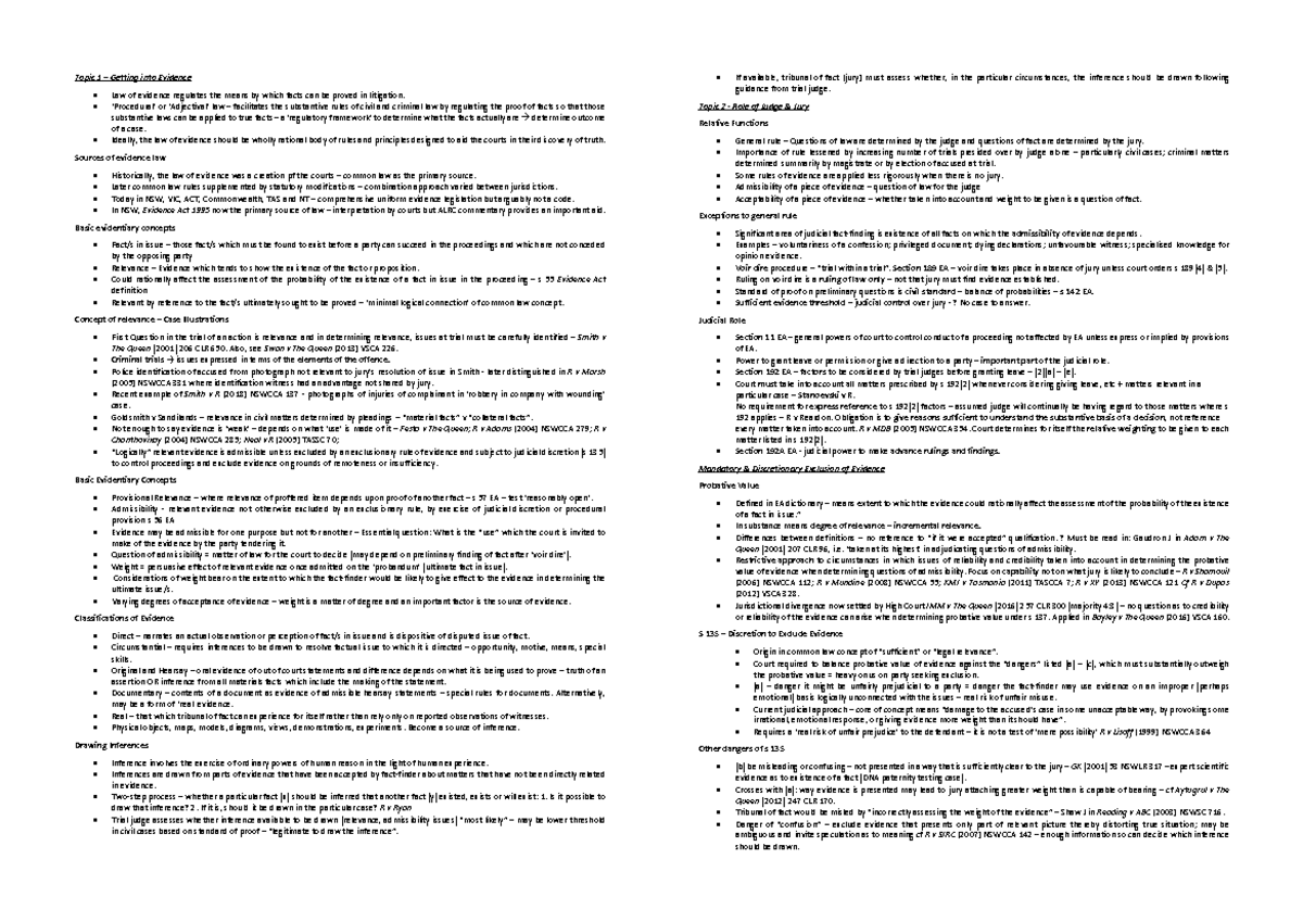 Evidence Resource Sheet - Topic 1 Getting into of evidence regulates ...