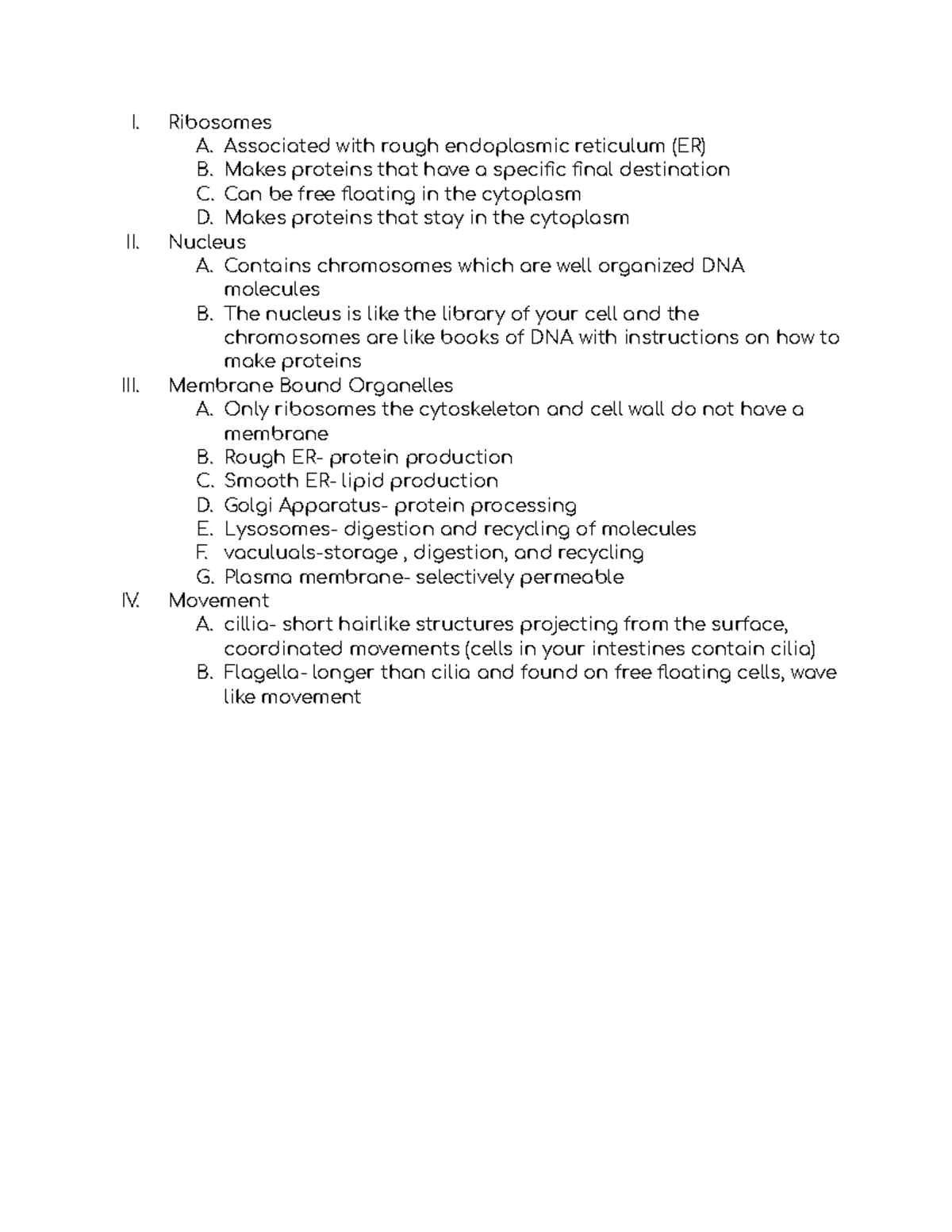 Unit 1 Note Outline - This is from the first unit on cell parts - I ...