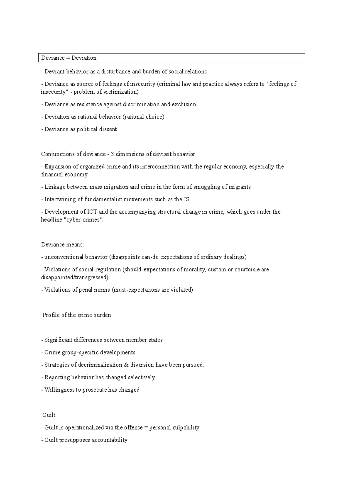 Deviance - Lecture notes 1 - Deviance = Deviation Deviant behavior as a ...