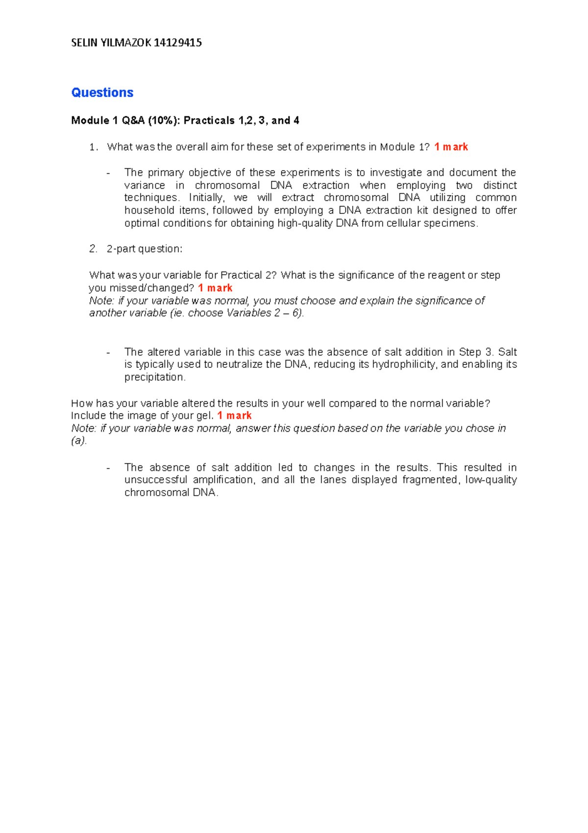 Module 1 Prac Questions - Questions Module 1 Q&A (10%): Practicals 1,2 ...