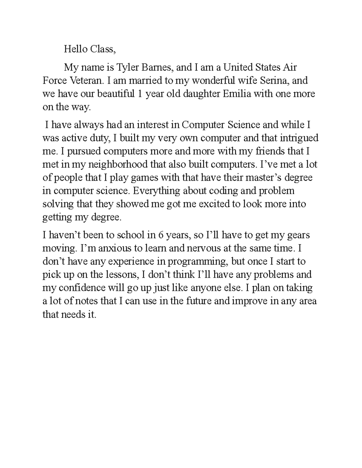Intro - Computer Science - Hello Class, My name is Tyler Barnes, and I ...