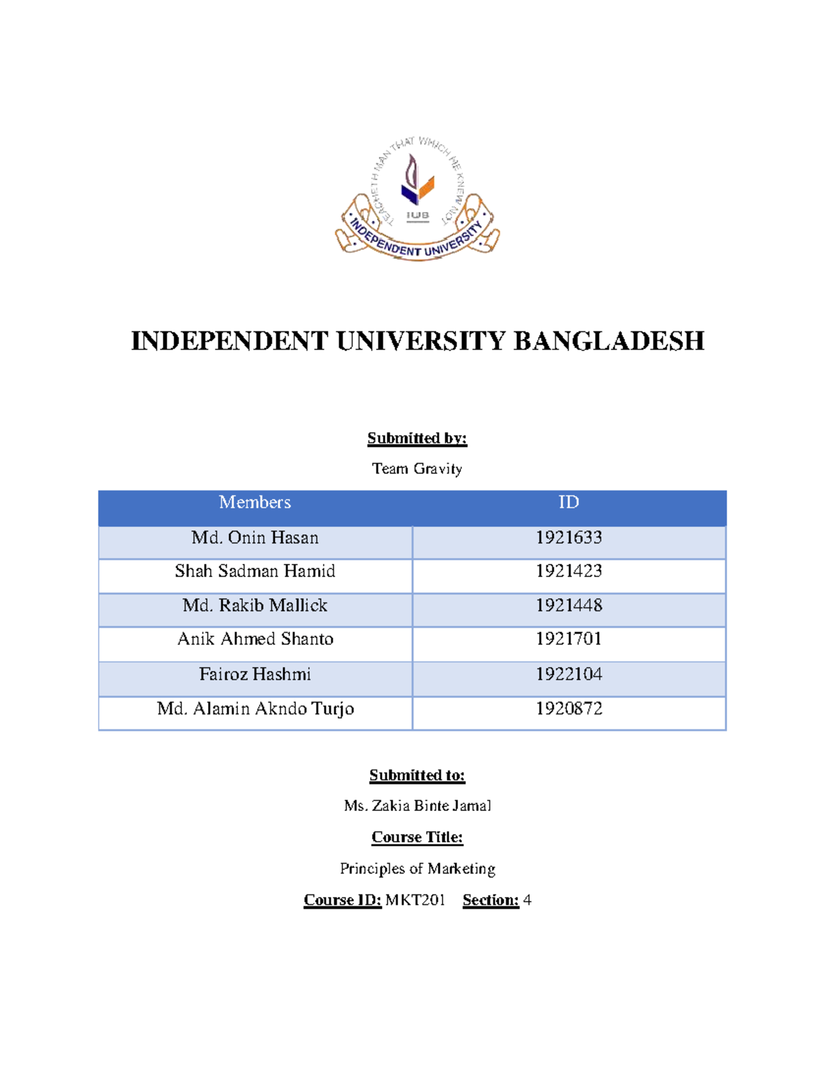 Mkt201-pran-pickle - pran marketing plan - INDEPENDENT UNIVERSITY ...