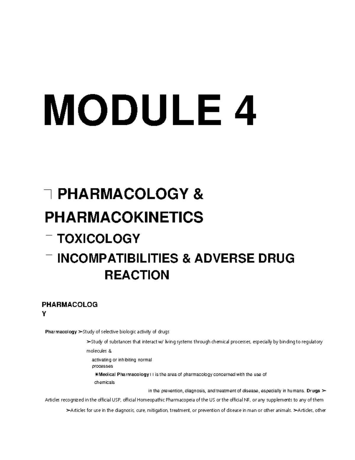PHLE Reviewer Module 4 - Pharmacy Board Exam Materials - MODULE 4 PHARMACOLOGY & - Studocu