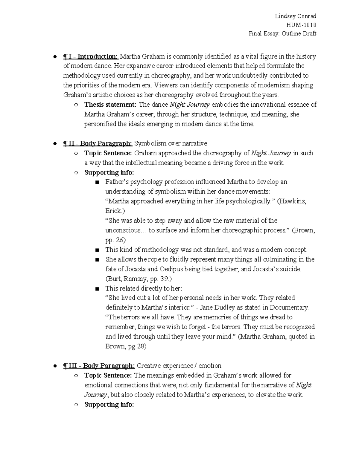 HUM Writing Assignment 2 Outline - Lindsey Conrad HUM- Final Essay ...
