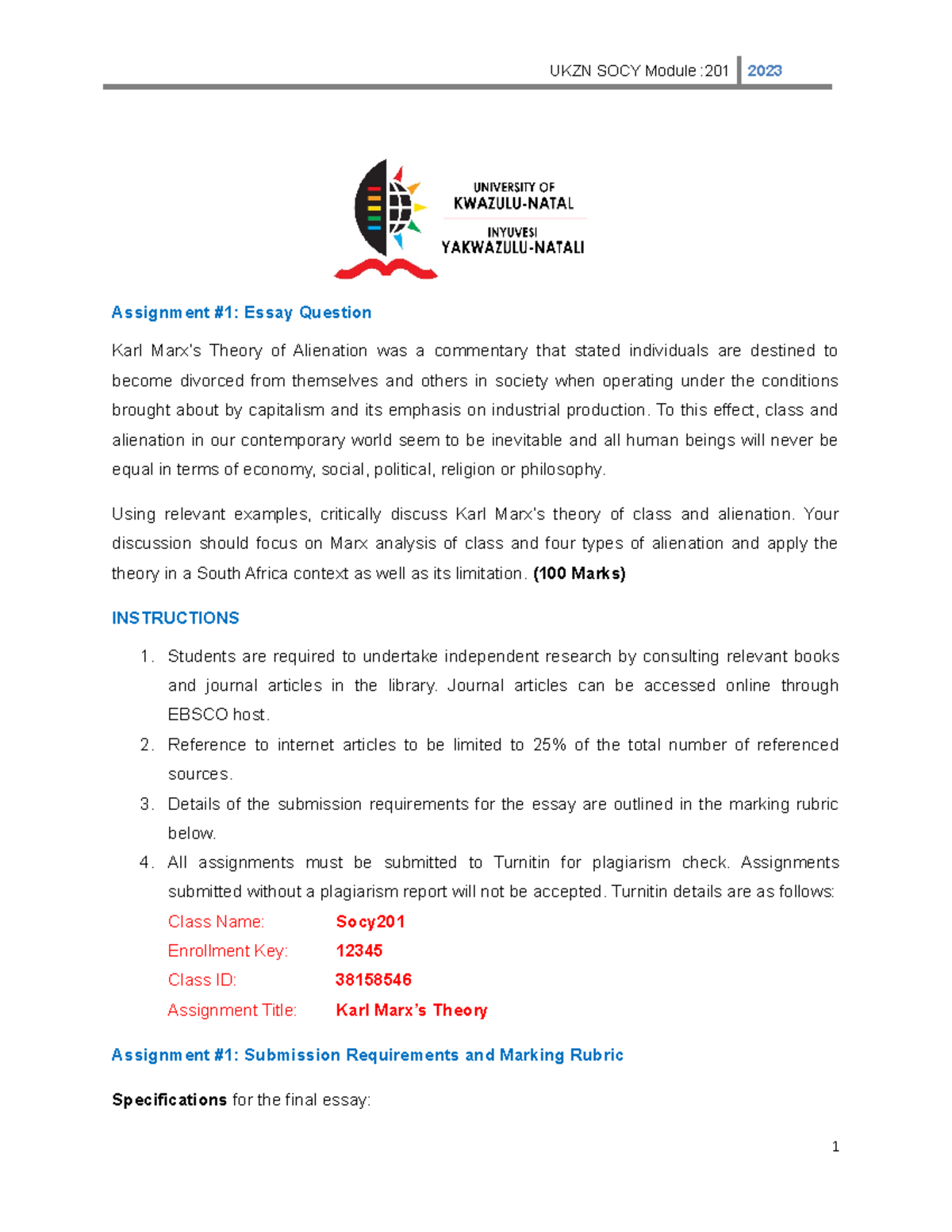 SOCY 201 Assignment question Submission and Marking Assignment 1 (2023 ...