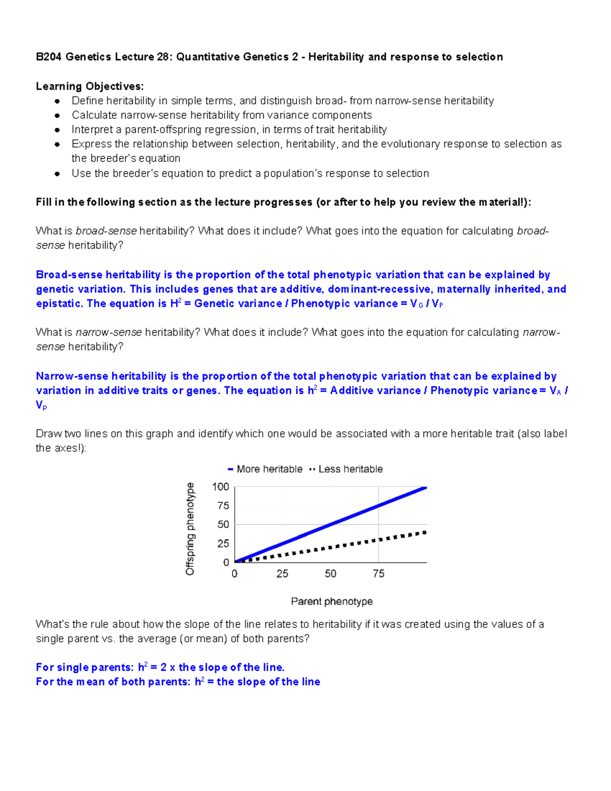 IB204 FA2023 Lecture 28 worksheet - B204 Genetics Lecture 28: Quantitative Genetics 2 ...