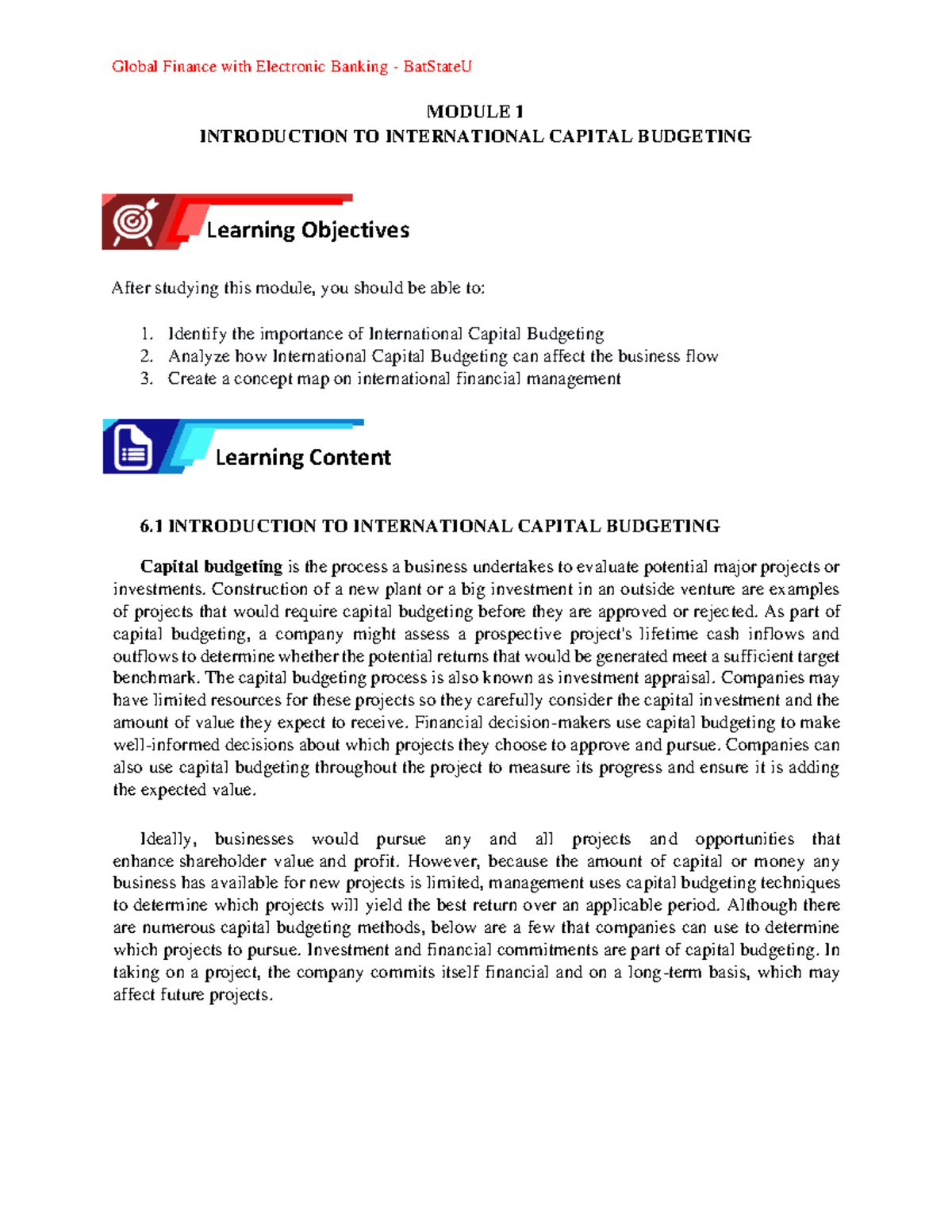 Week 13 Module in Inernational Capital Budgeting - MODULE 1 ...