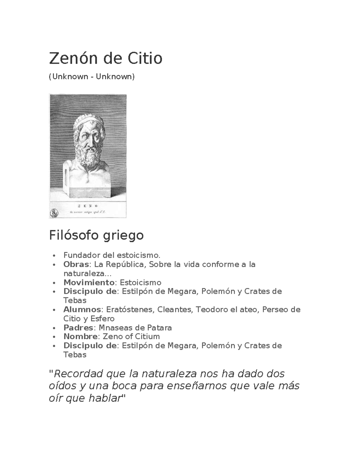 Zenón de Citio - Historia Griega - Zenón de Citio (Unknown - Unknown ...