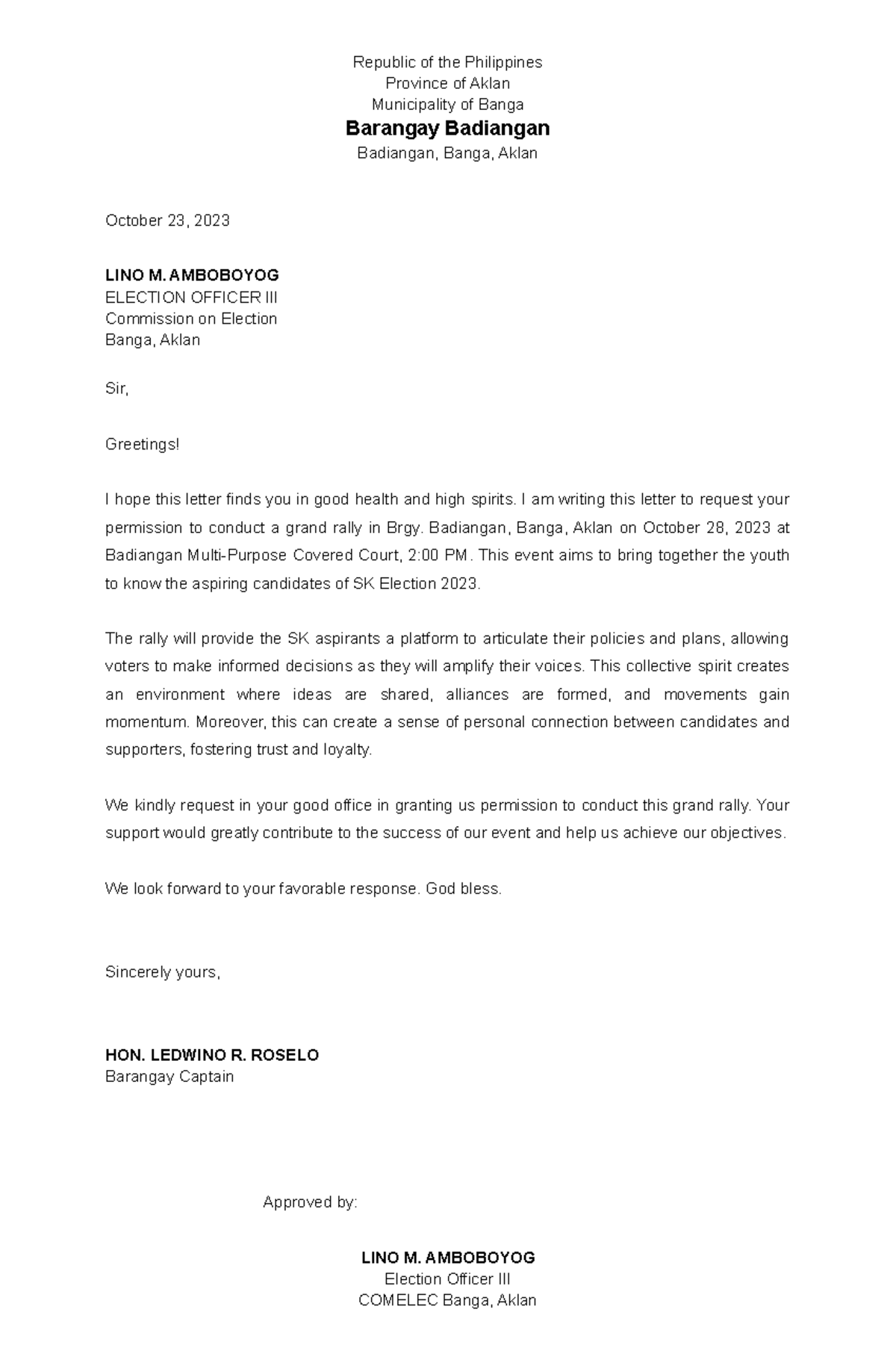 Letter-sk - Letter - Republic of the Philippines Province of Aklan ...