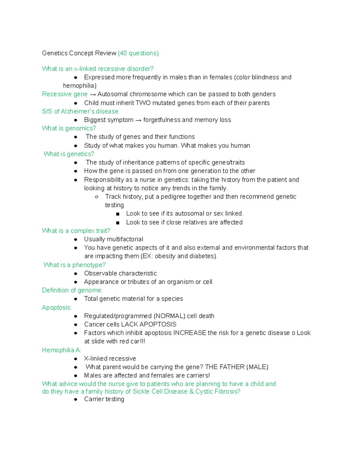 Genetics Concept Review (40 questions) - What makes you human What is ...