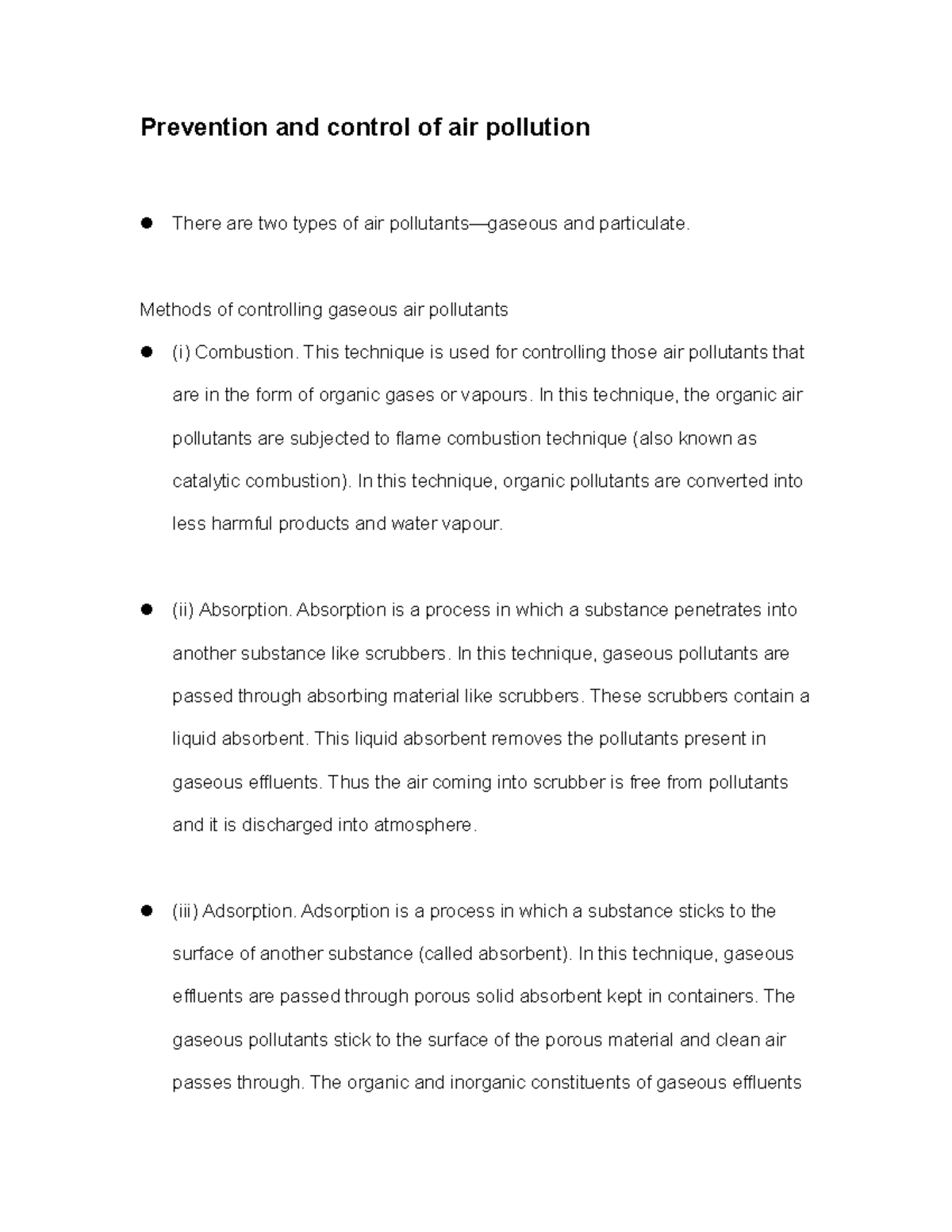 Prevention and control of air pollution - Methods of controlling ...