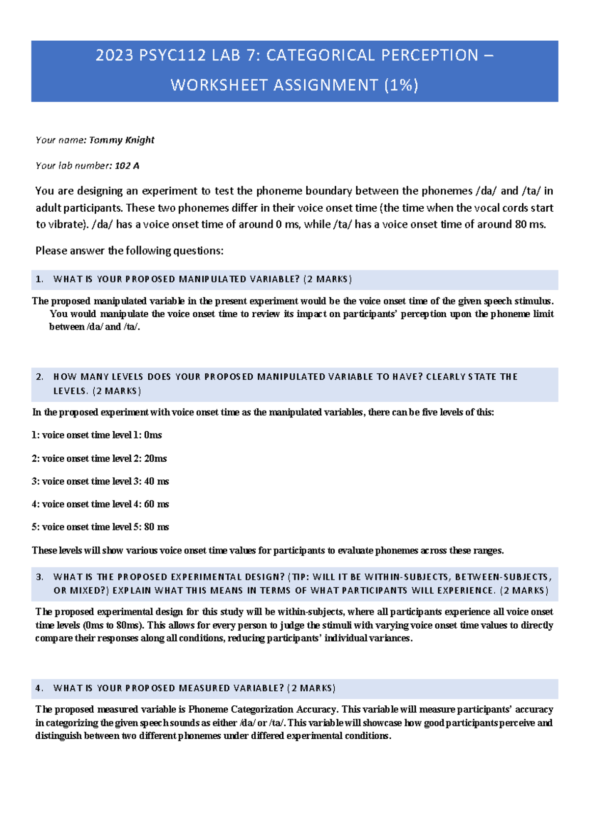 Perception Worksheet - 2023 PSYC112 LAB 7: CATEGORICAL PERCEPTION ...