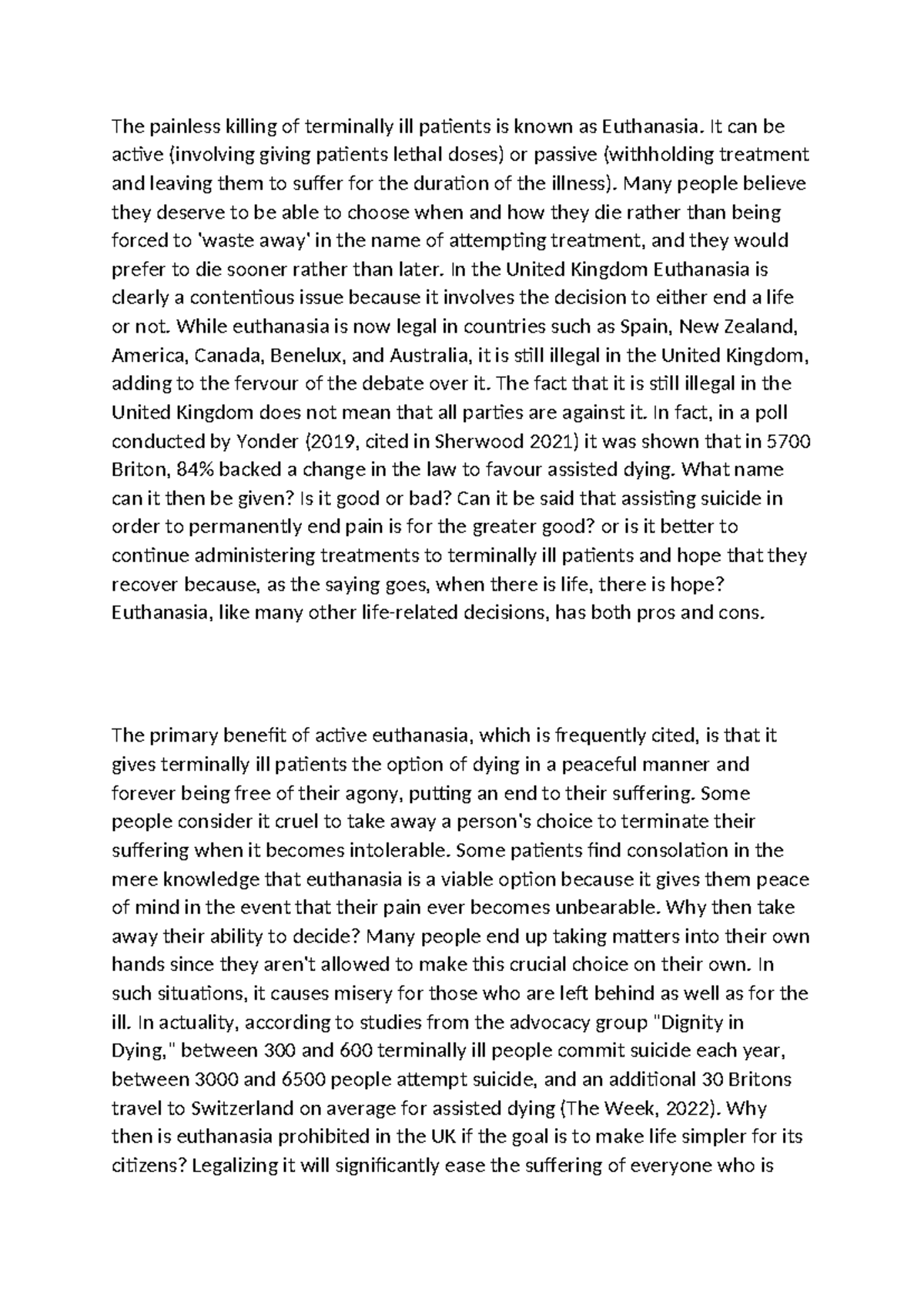 Euth - Draft - The painless killing of terminally ill patients is known ...