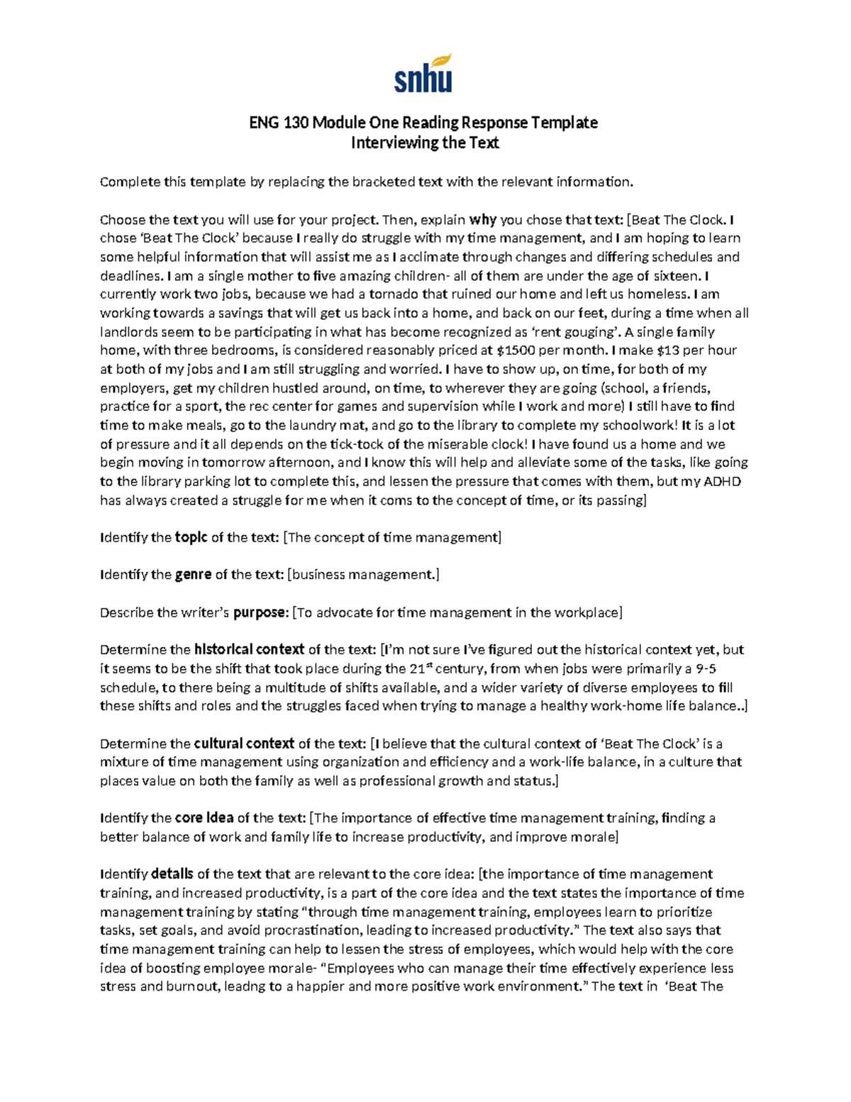 ENG 130 Module One Reading Response Template - ENG 130 Module One ...