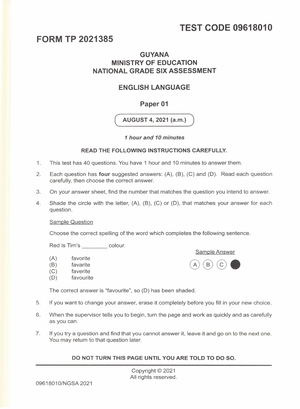 National Grade 6 Assessment 2019 Mathematics Paper 1 - TEST CODE ...