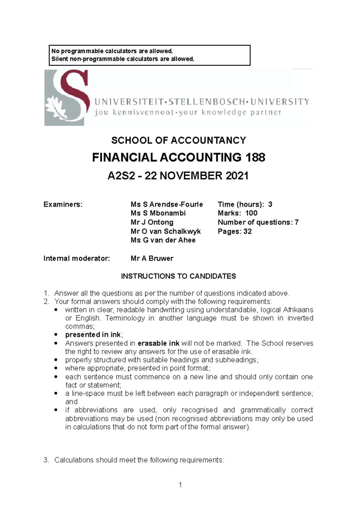 Past paper 2021 - SCHOOL OF ACCOUNTANCY FINANCIAL ACCOUNTING 188 A2S2 ...