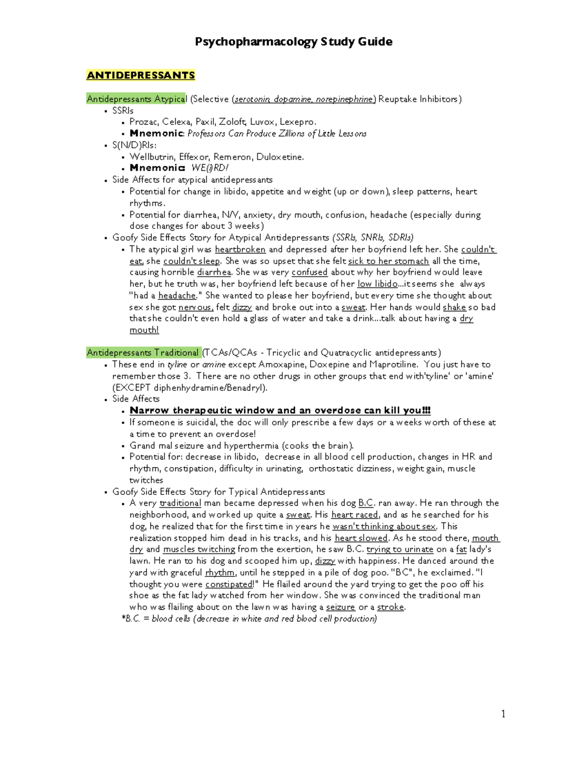 Psychopharmacology-study-guide 11 - ANTIDEPRESSANTS Antidepressants ...