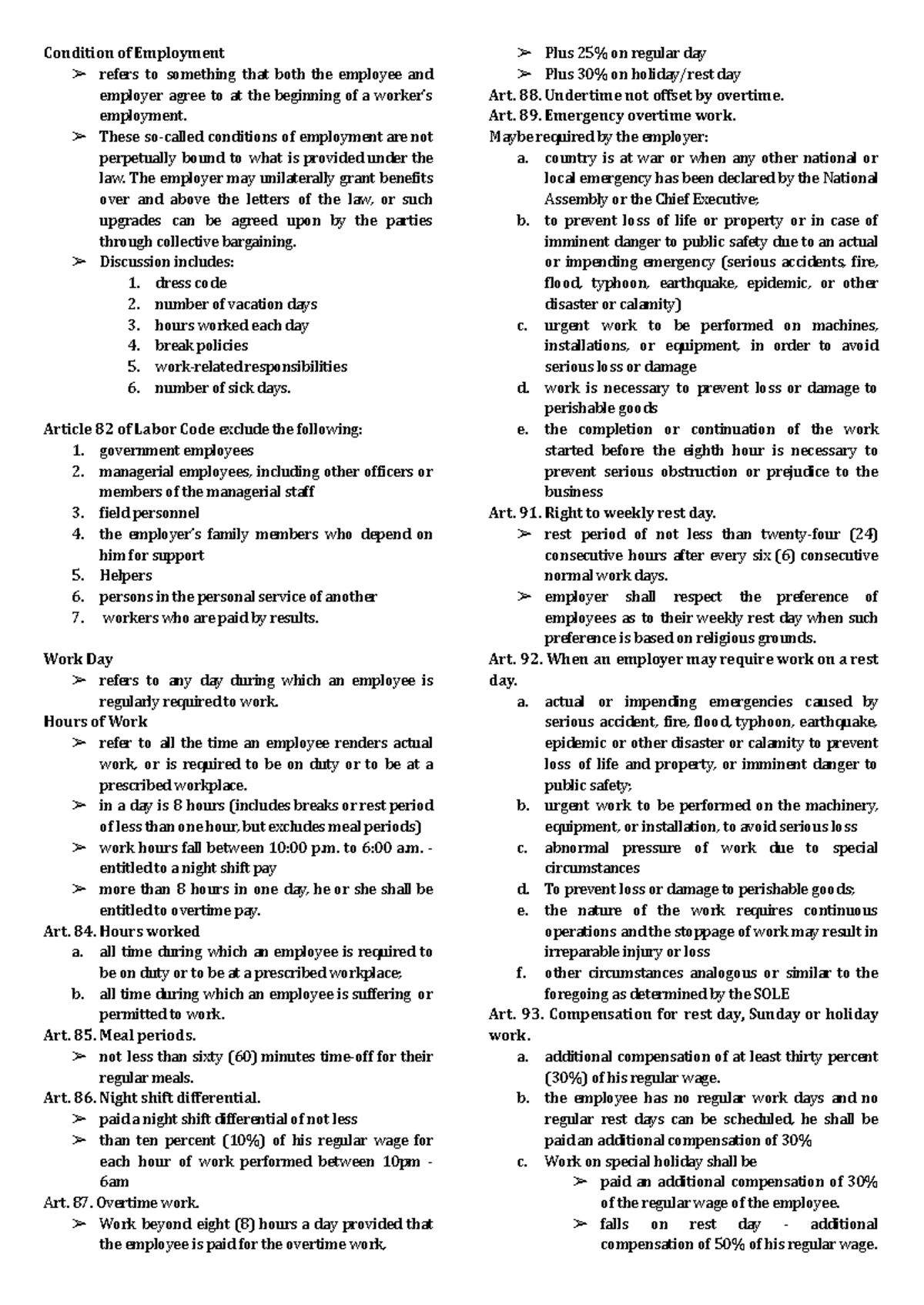Labor Negotiation Midterm - Condition of Employment refers to something ...
