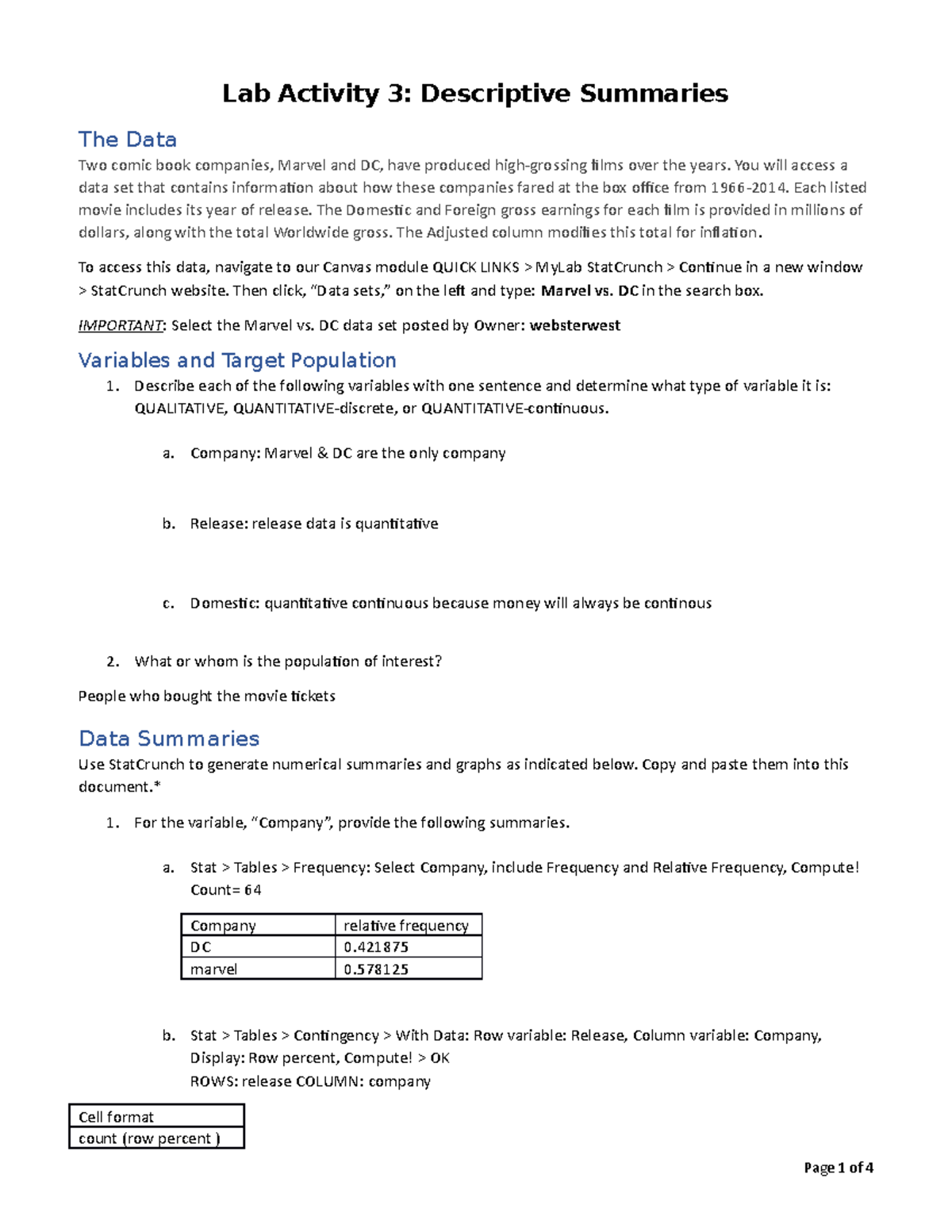 1308-1309 Lab Activity 3-Descriptive Summaries complete - Lab Activity ...