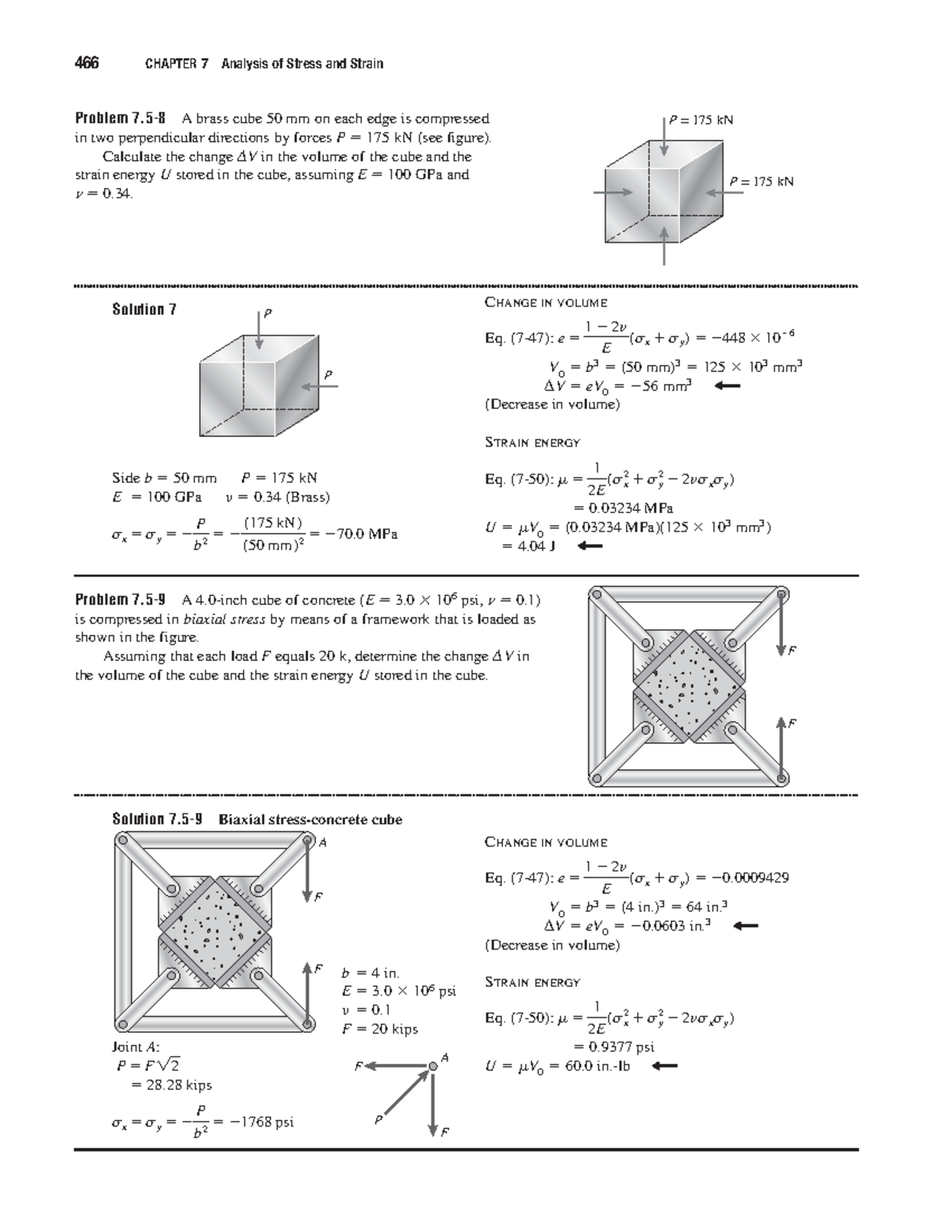 Mechanics of Materials Chap 07-04 - Problem 7-8 A brass cube 50 mm on ...