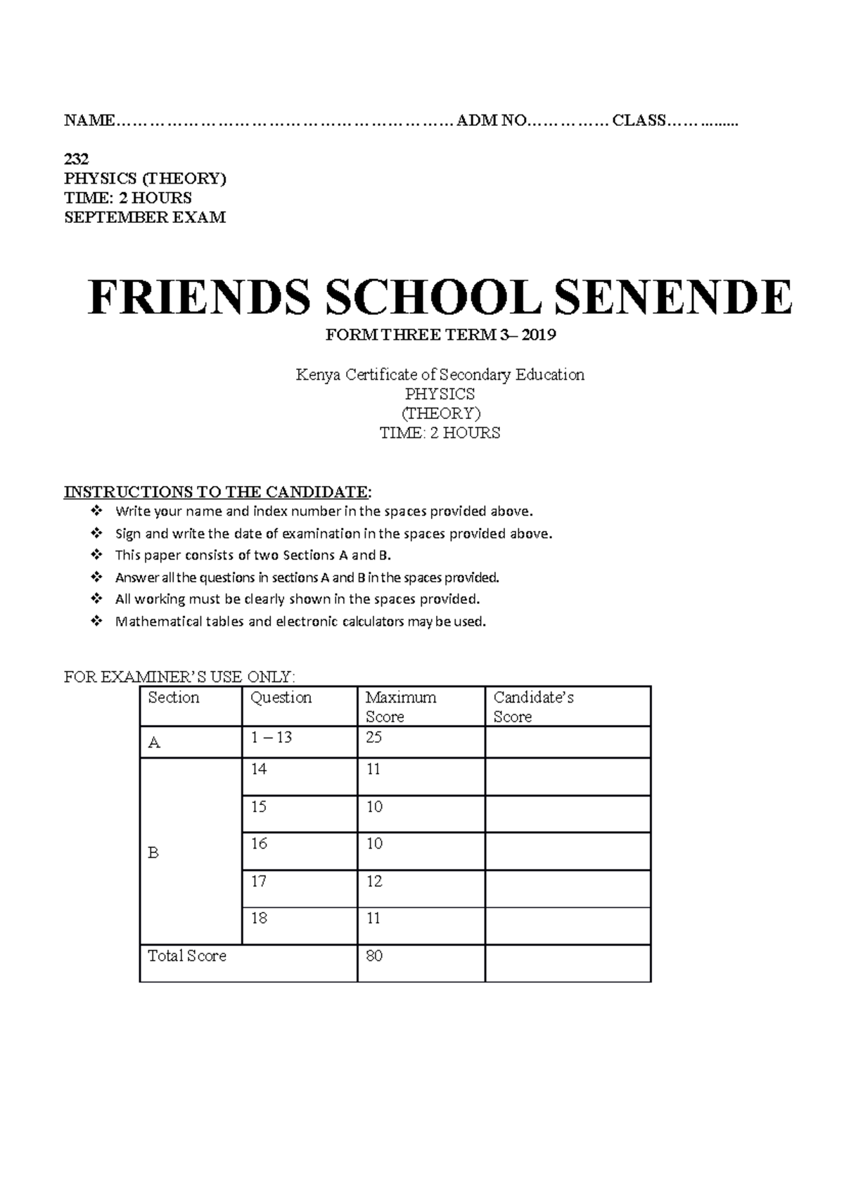 Form 3 phyc - jsjsjjs sjusuhdjd - NAME