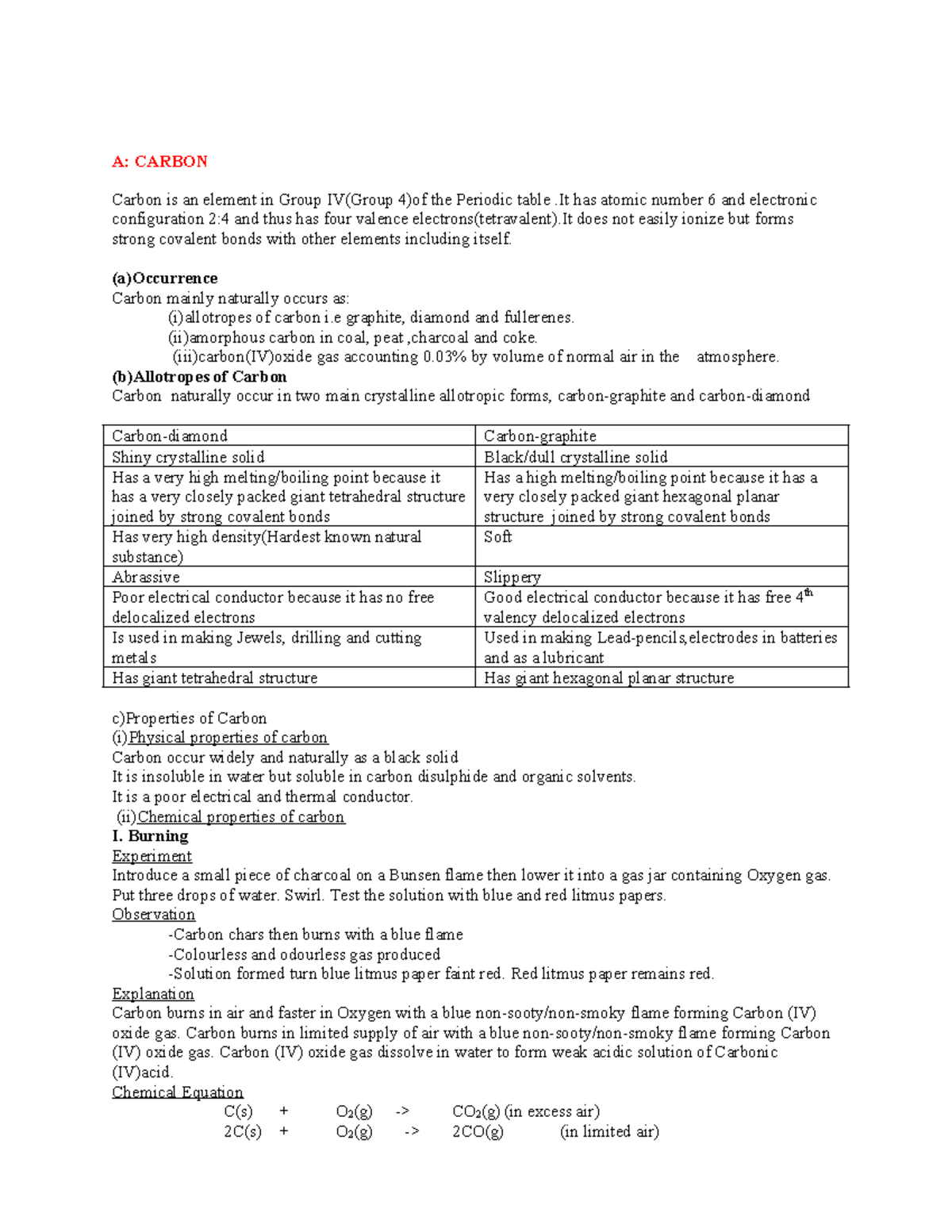 Chemistry of carbon - chem - f3 - v1 - A: CARBON Carbon is an element ...