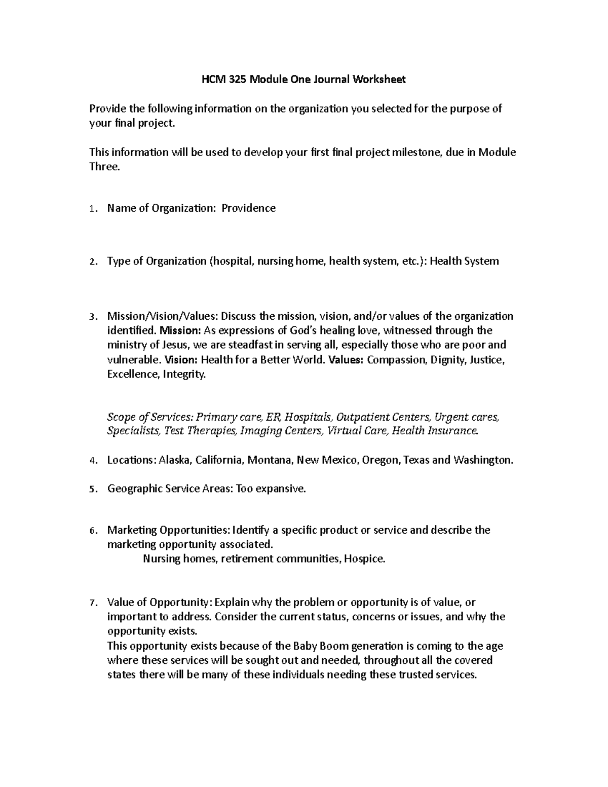 HCM 325 Module One Journal Worksheet - HCM 325 Module One Journal ...