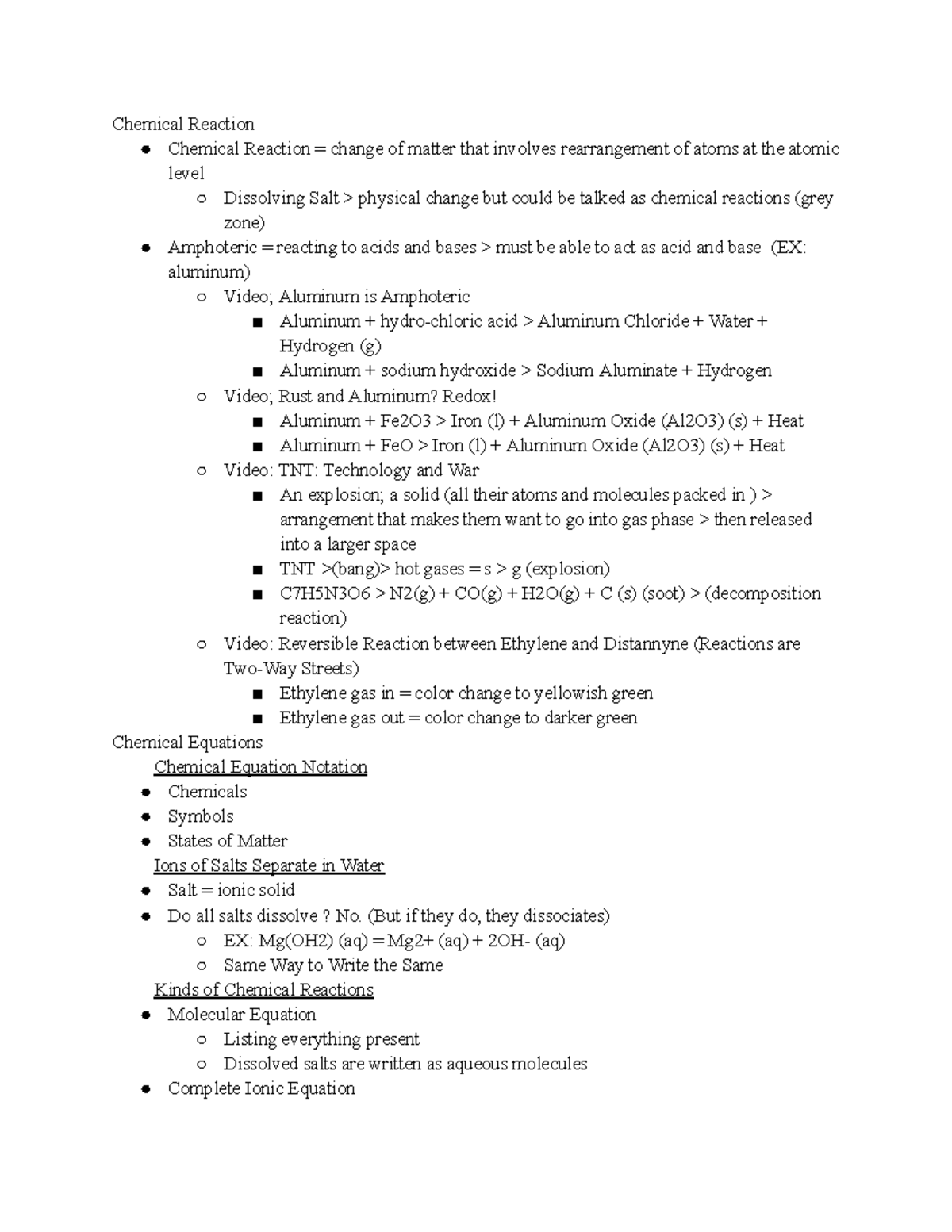 Chapter 3: Reactions and Stoichiometry - Chemical Reaction Chemical ...