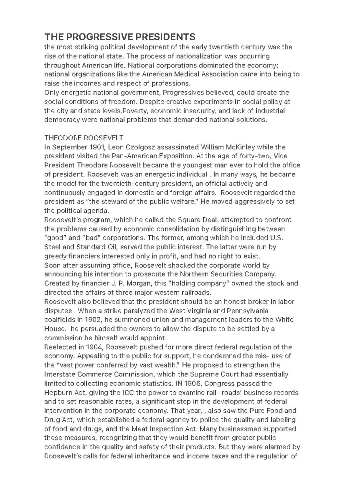 THE Progressive Presidents - THE PROGRESSIVE PRESIDENTS the most ...