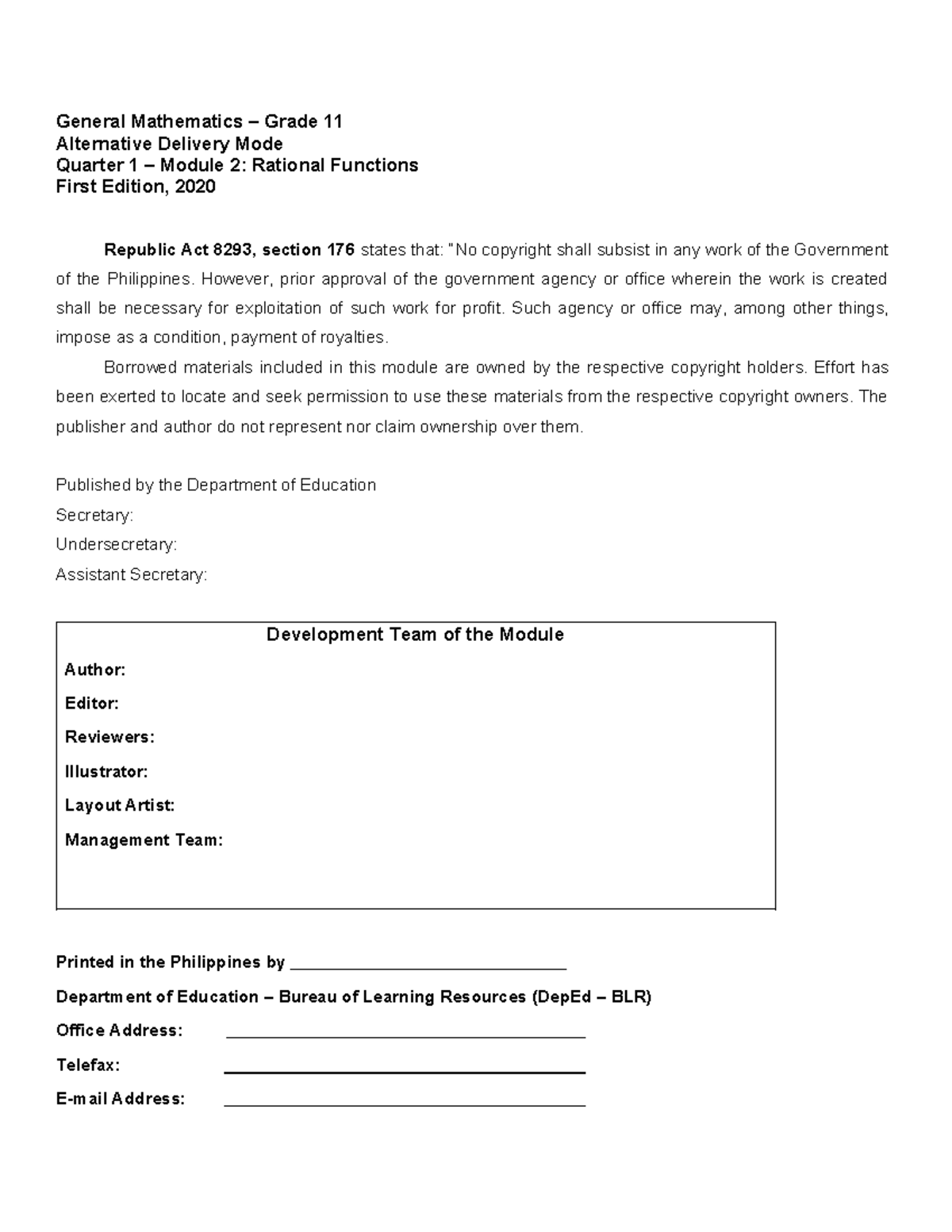 Gen Math G 11 Q1 Mod2 Rational Functions v3 - General Mathematics ...