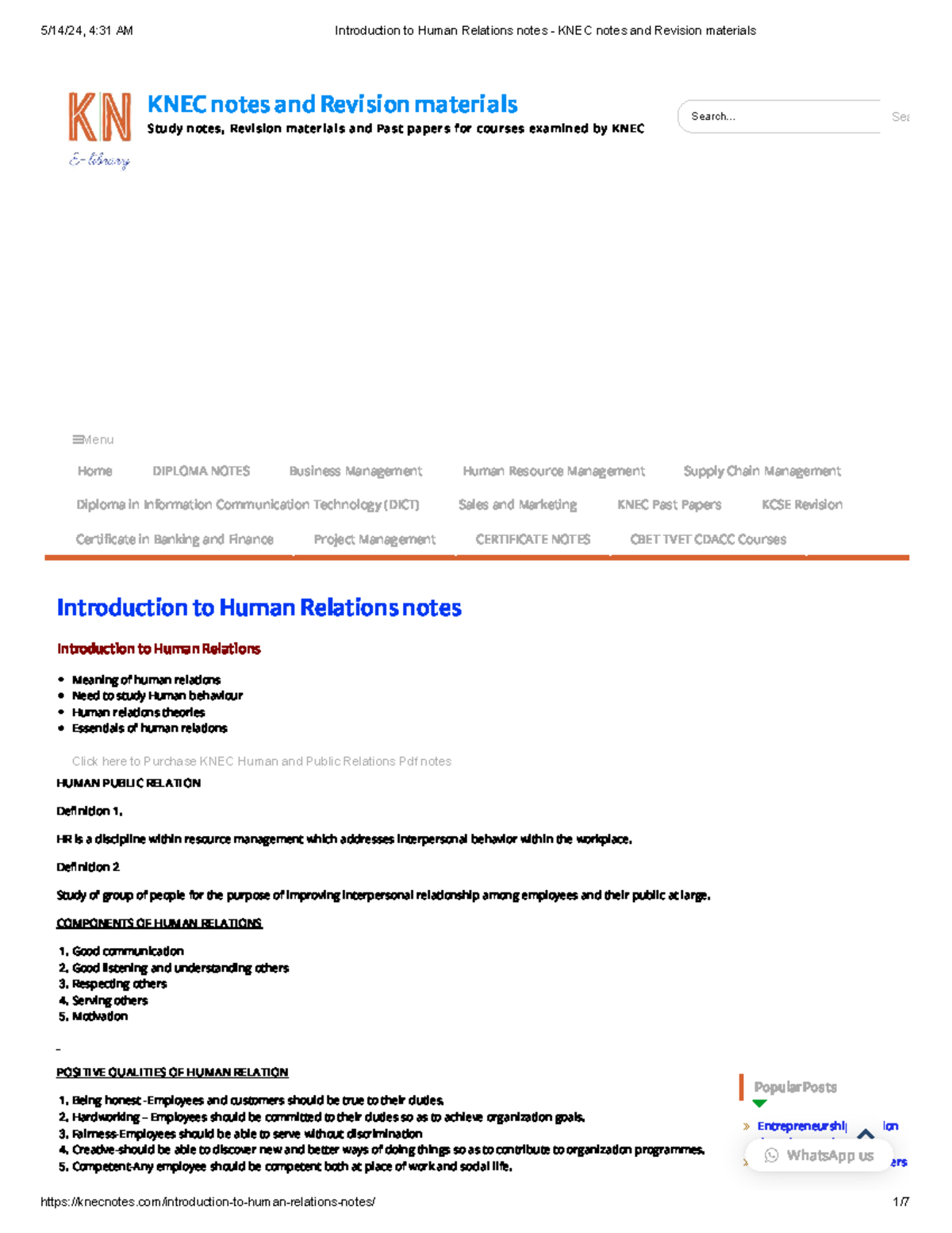 Introduction to Human Relations notes - KNEC notes and Revision ...