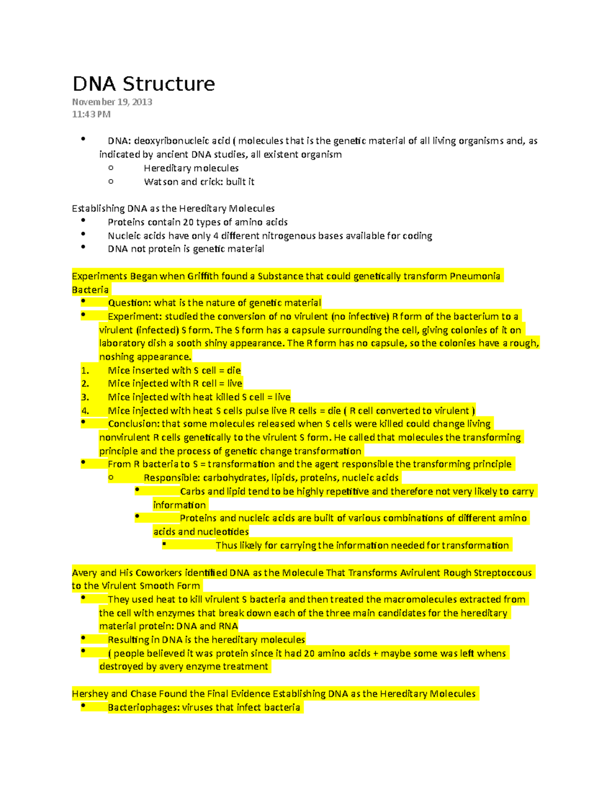 DNA Structure - THIS NOTE CONSISTS OF LECTURE SLIDE, IN CLASS TIPS AS ...