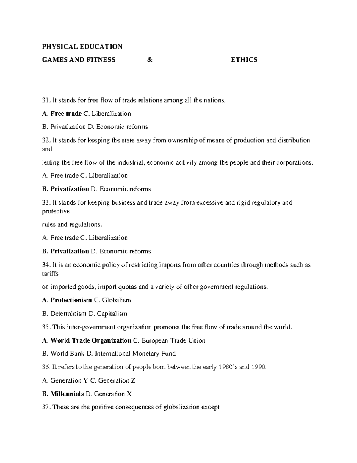 Ethics PE - PHYSICAL EDUCATION GAMES AND FITNESS & ETHICS It stands for ...