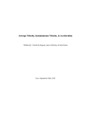 Velocity and Acceleration Lab Report - Average Velocity, Instantaneous ...