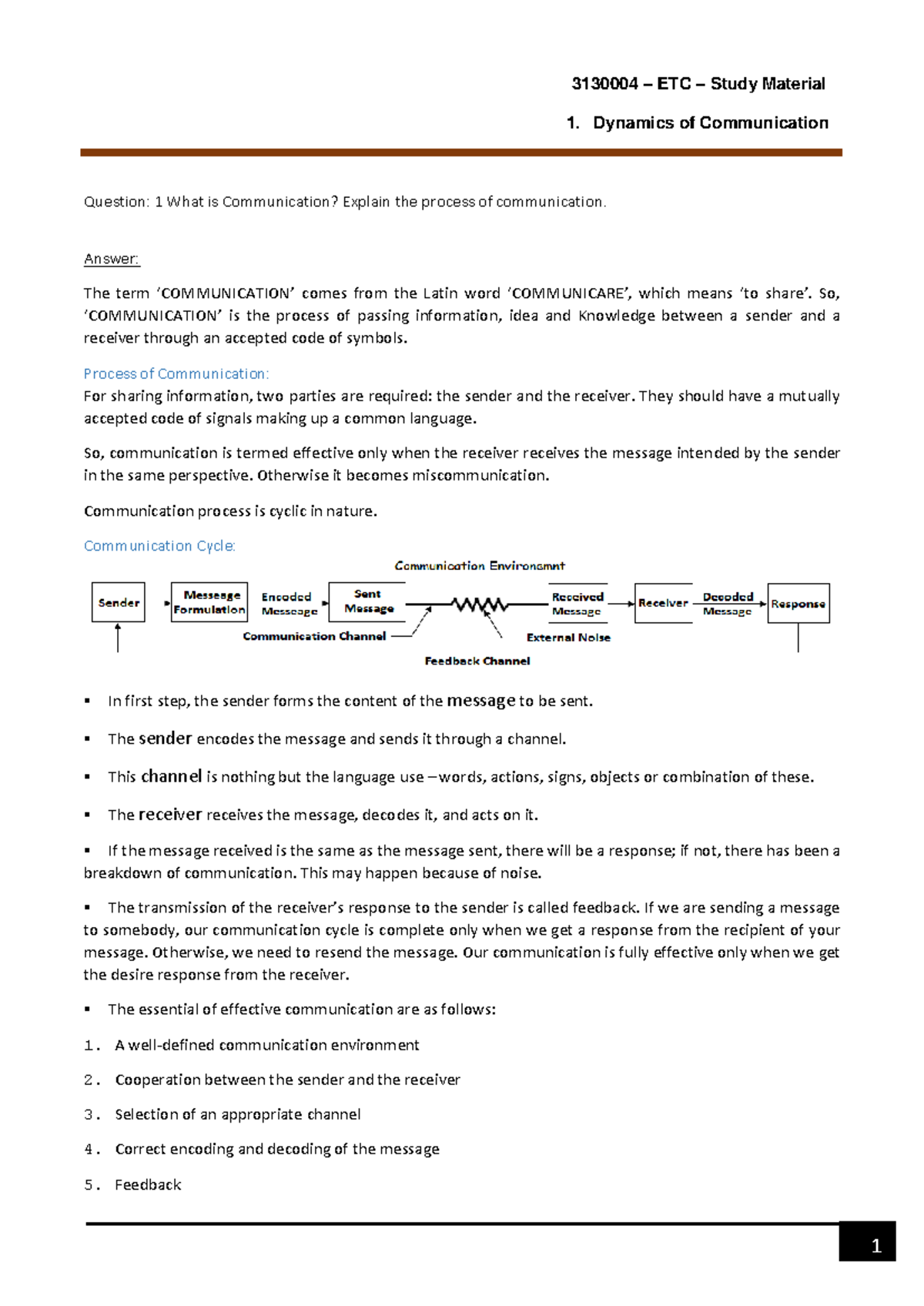 Dynamics of Communication - Dynamics of Communication Question: 1 What ...