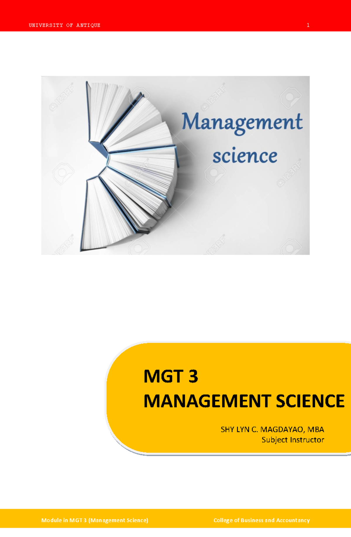 MGT 3 Chapter 5 final - Module - MGT 3 MANAGEMENT SCIENCE SHY LYN C ...