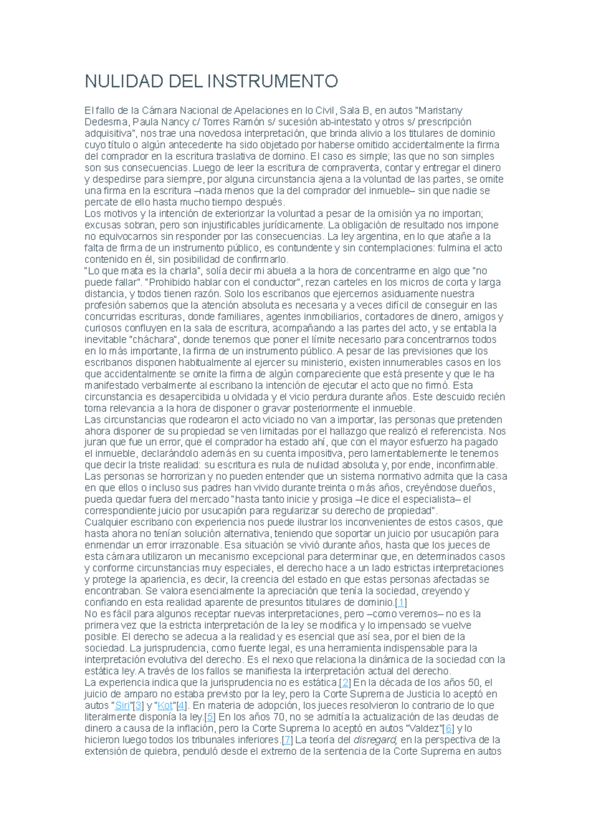 Nulidad DEL Instrumento . Nulidad Refleja - NULIDAD DEL INSTRUMENTO El ...