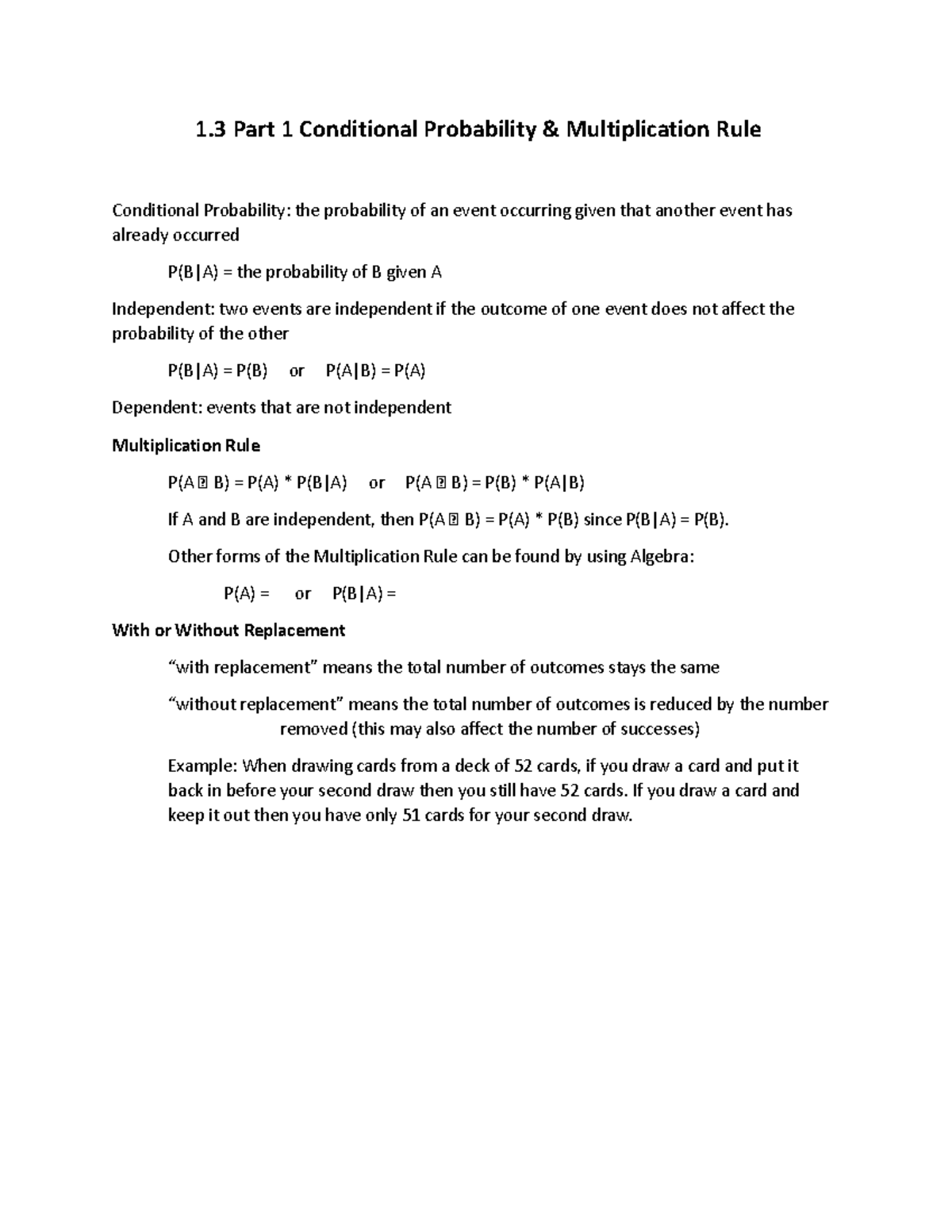 Chapter 1Section 3a - Dont use - 1 Part 1 Conditional Probability ...