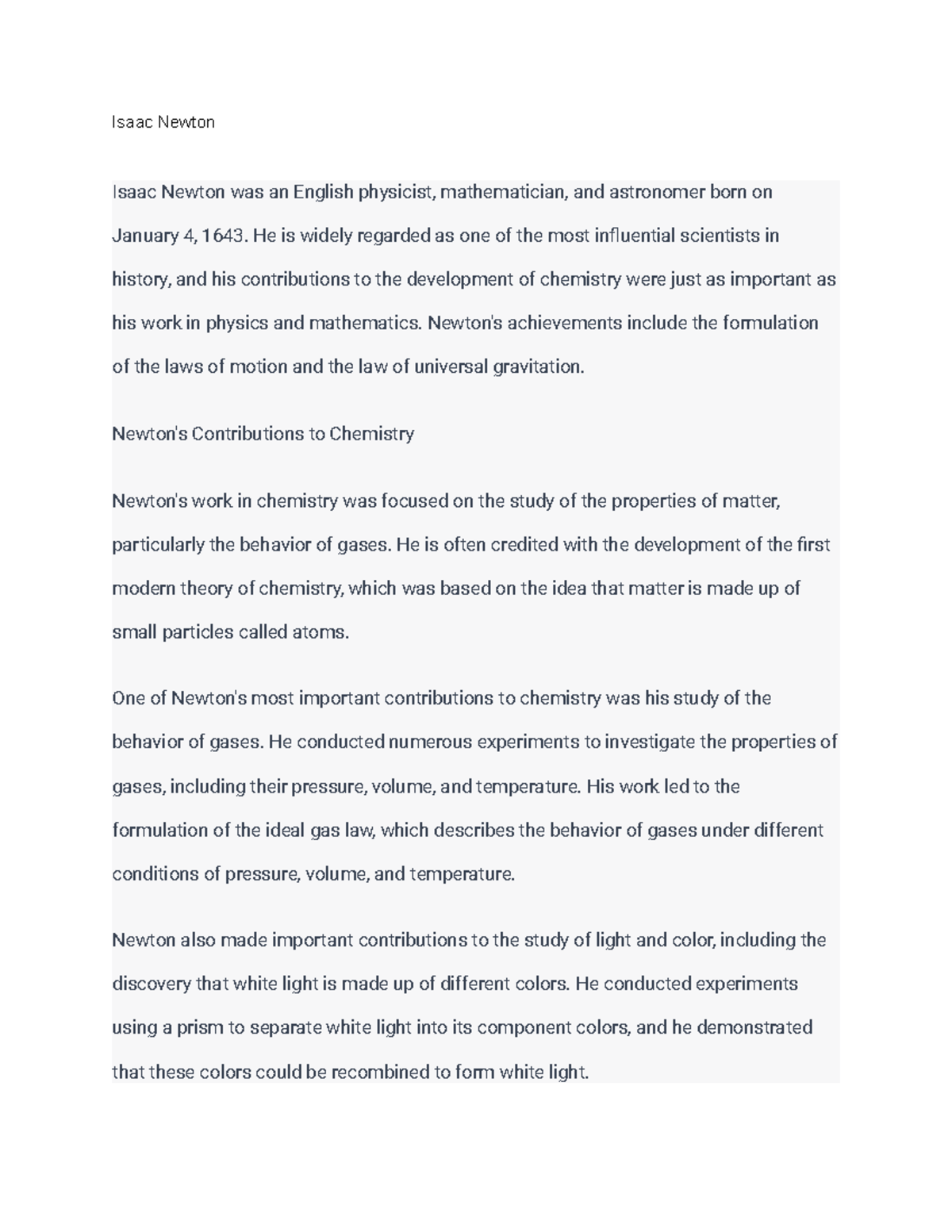 notes on Isaac Newton - Isaac Newton Isaac Newton was an English ...