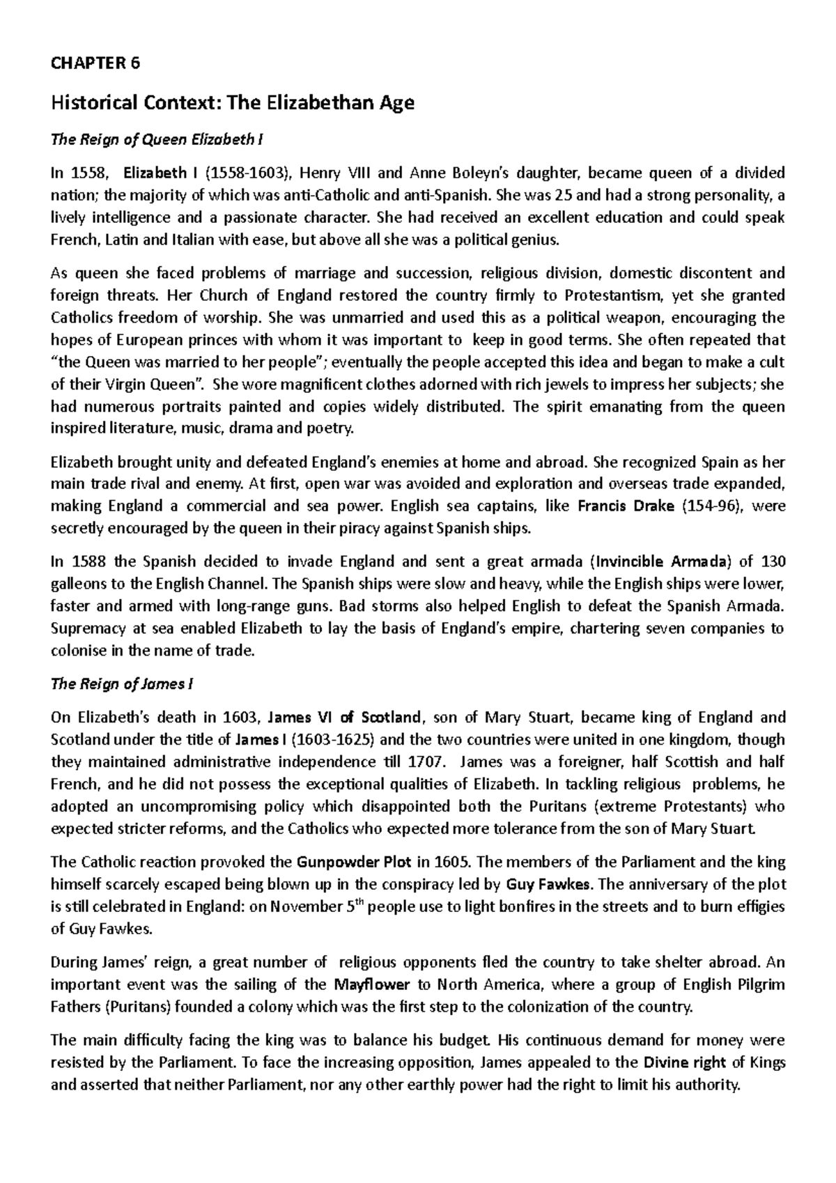 6 The Elizabethan Age The Age of Shakespeare or Golden Age - CHAPTER 6 ...