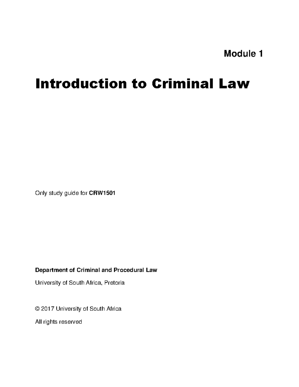 CRW1501 Study Guide Introduction - Module 1 Introduction to Criminal ...