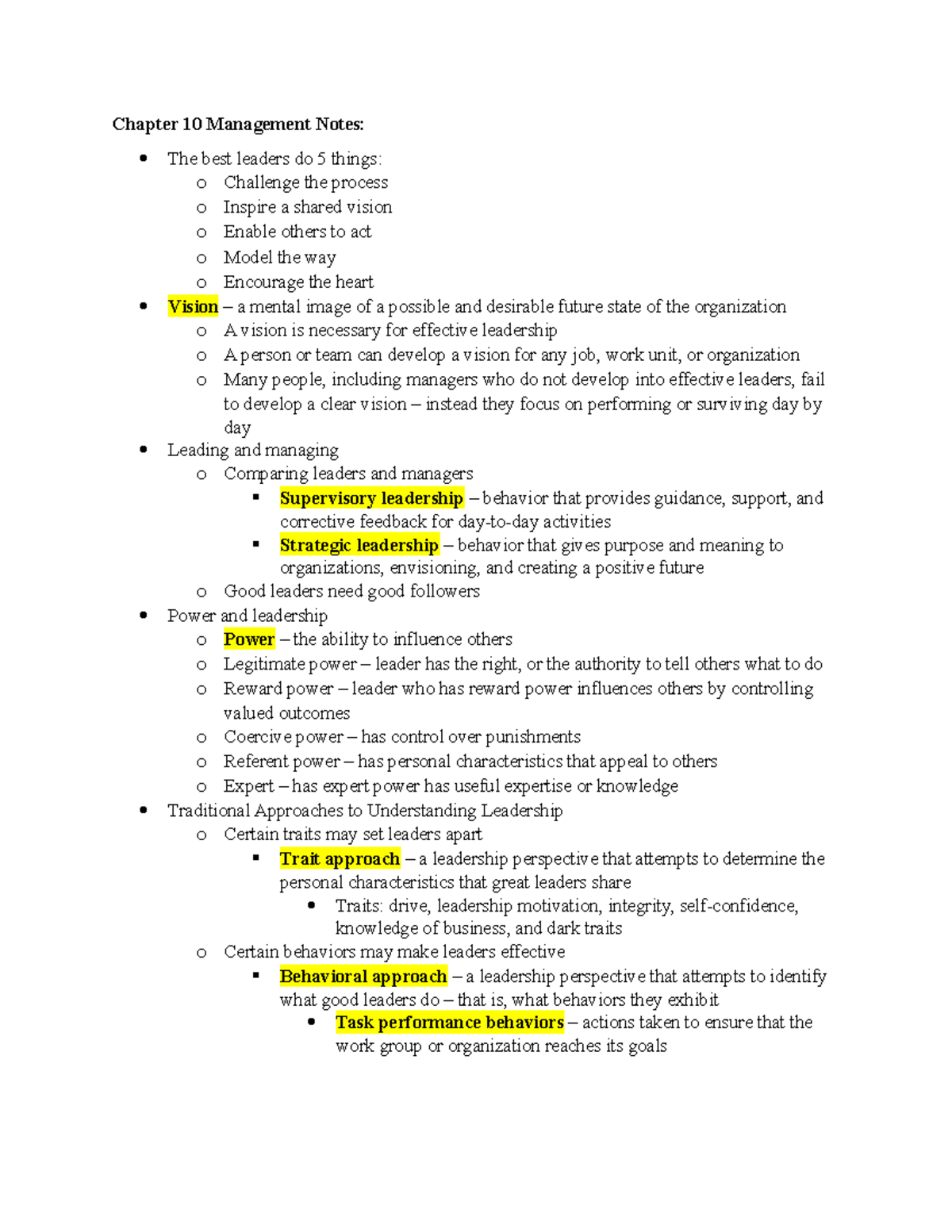 Chapter 10 Management Notes - Chapter 10 Management Notes: The best ...